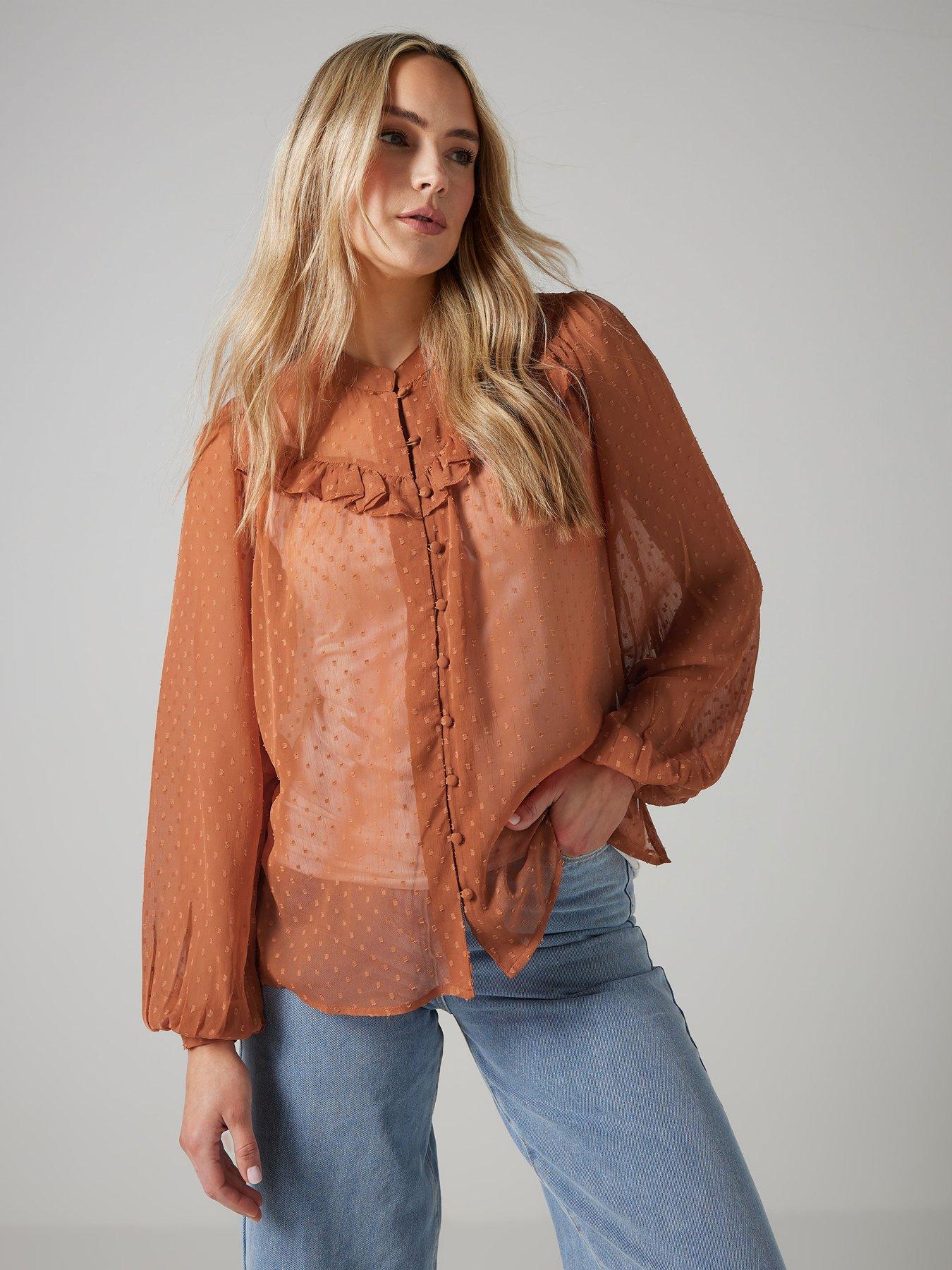 Long Tall Sally Dobby Frill Blouse - Pink | Very
