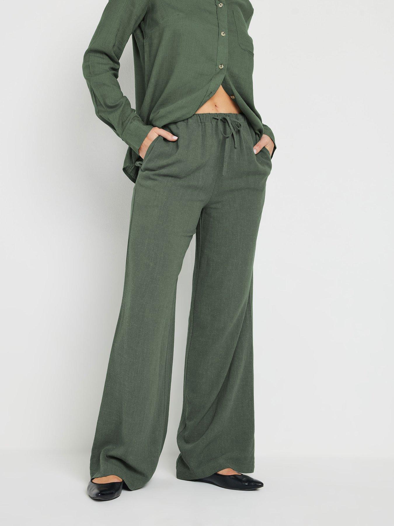 Long Tall Sally Linen Blend Wide Leg Trousers 36" - Green | Very
