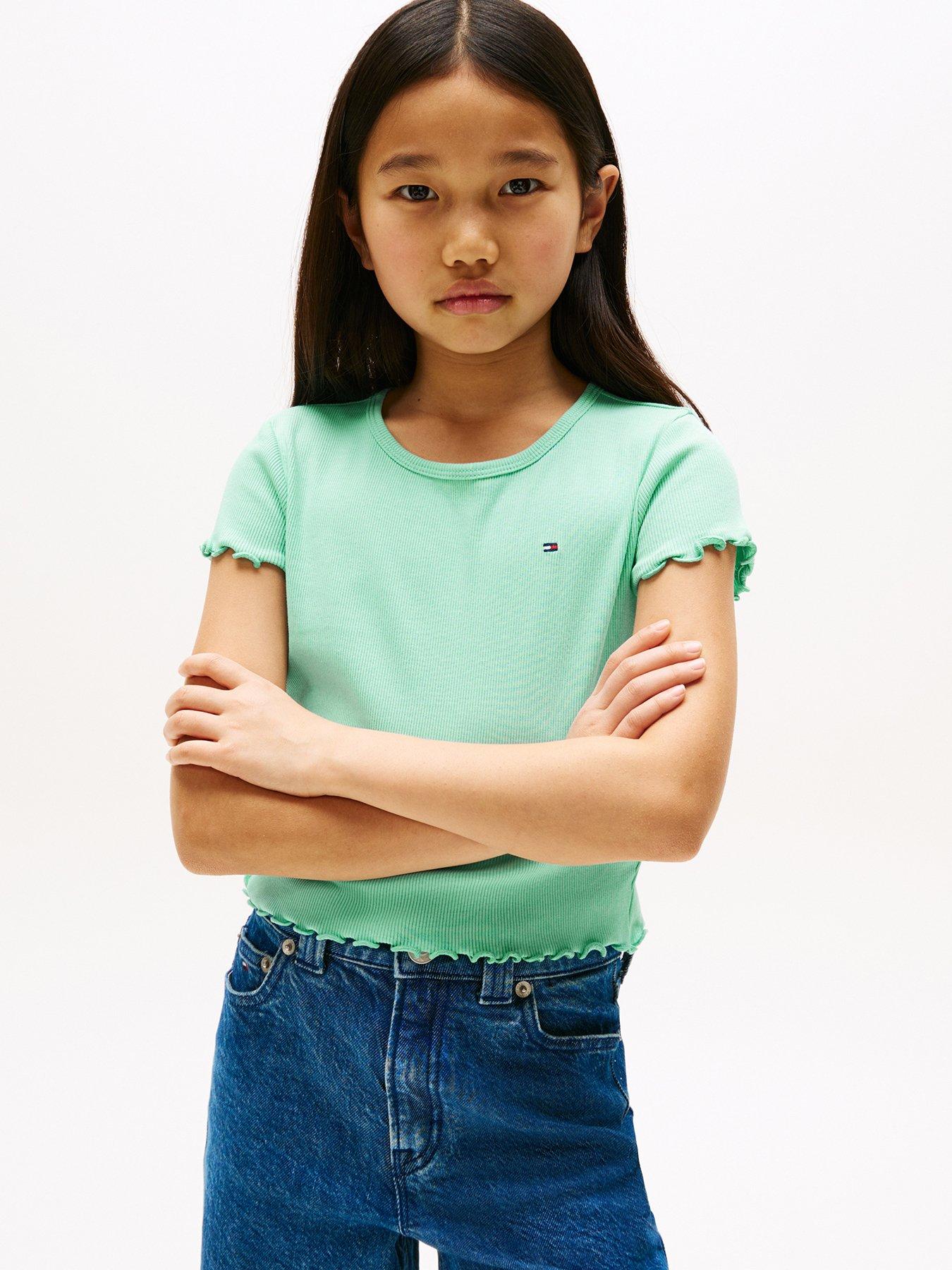 Tommy Hilfiger Girls Essential Rib Short Sleeve Top - Green | Very