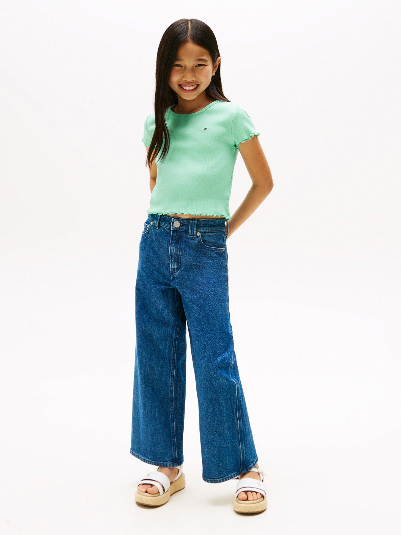 Tommy Hilfiger Girls Essential Rib Short Sleeve Top - Green | Very