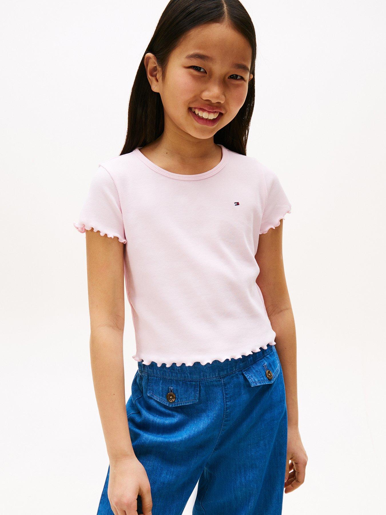 Tommy Hilfiger Girls Essential Rib Short Sleeve Top - Light Pink | Very