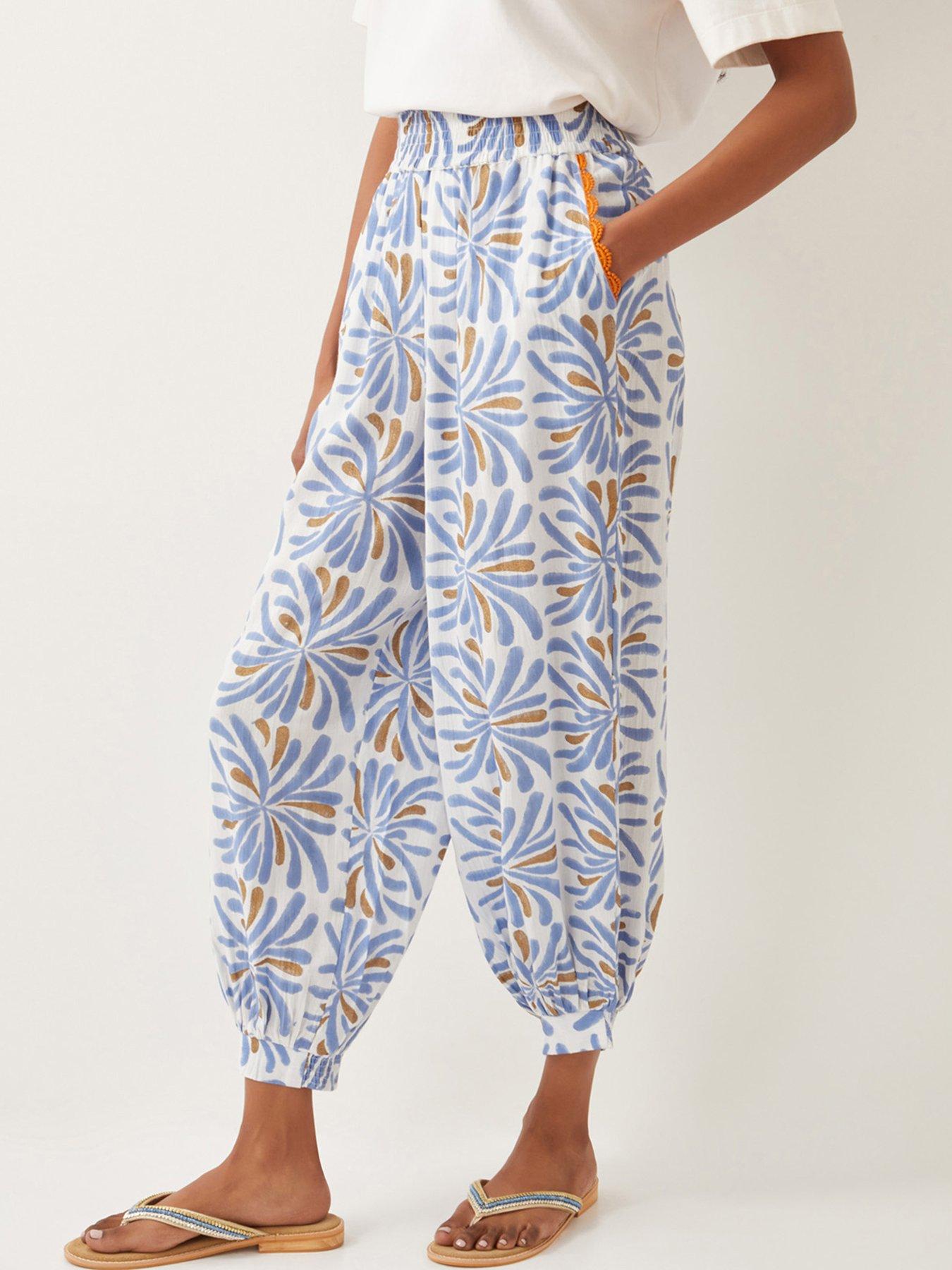 Monsoon Cece Woodblock Trousers - Blue | Very