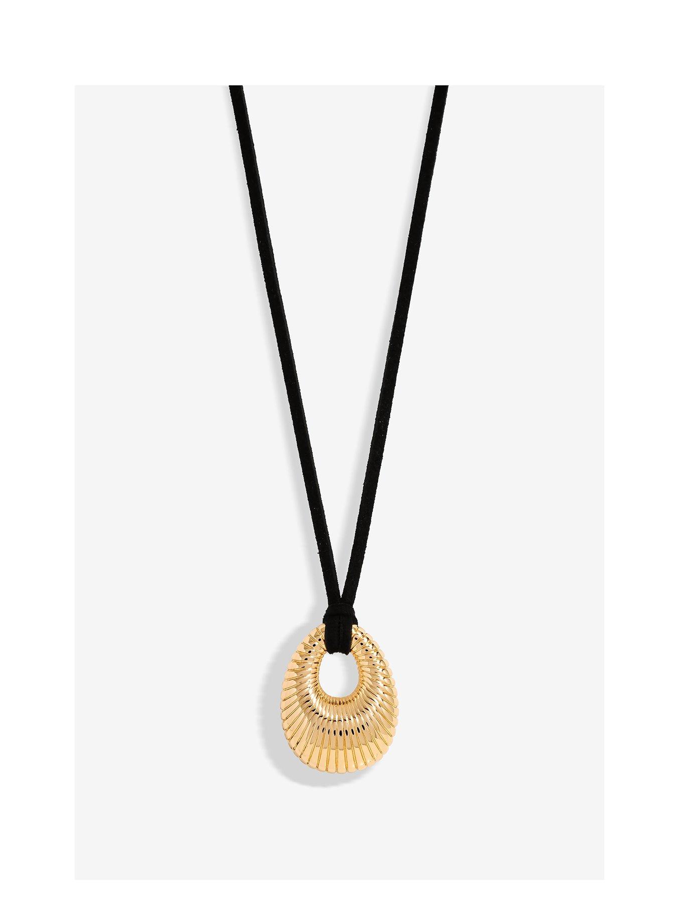 Mood Mood Gold Polished Ridged Pendant Cord Necklace | Very