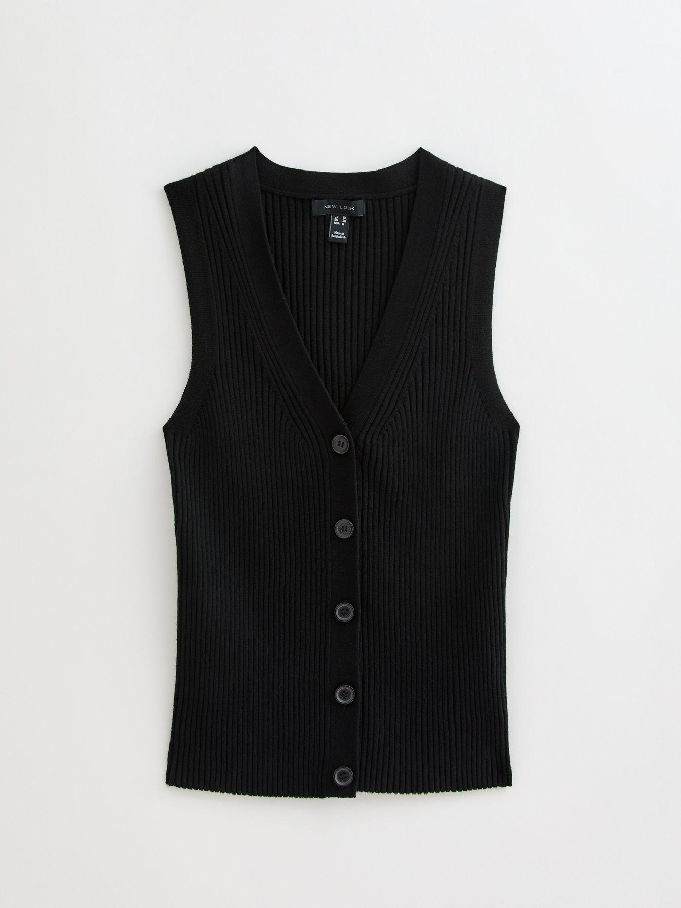 New Look Black Ribbed Knitted Button Front Vest | Very