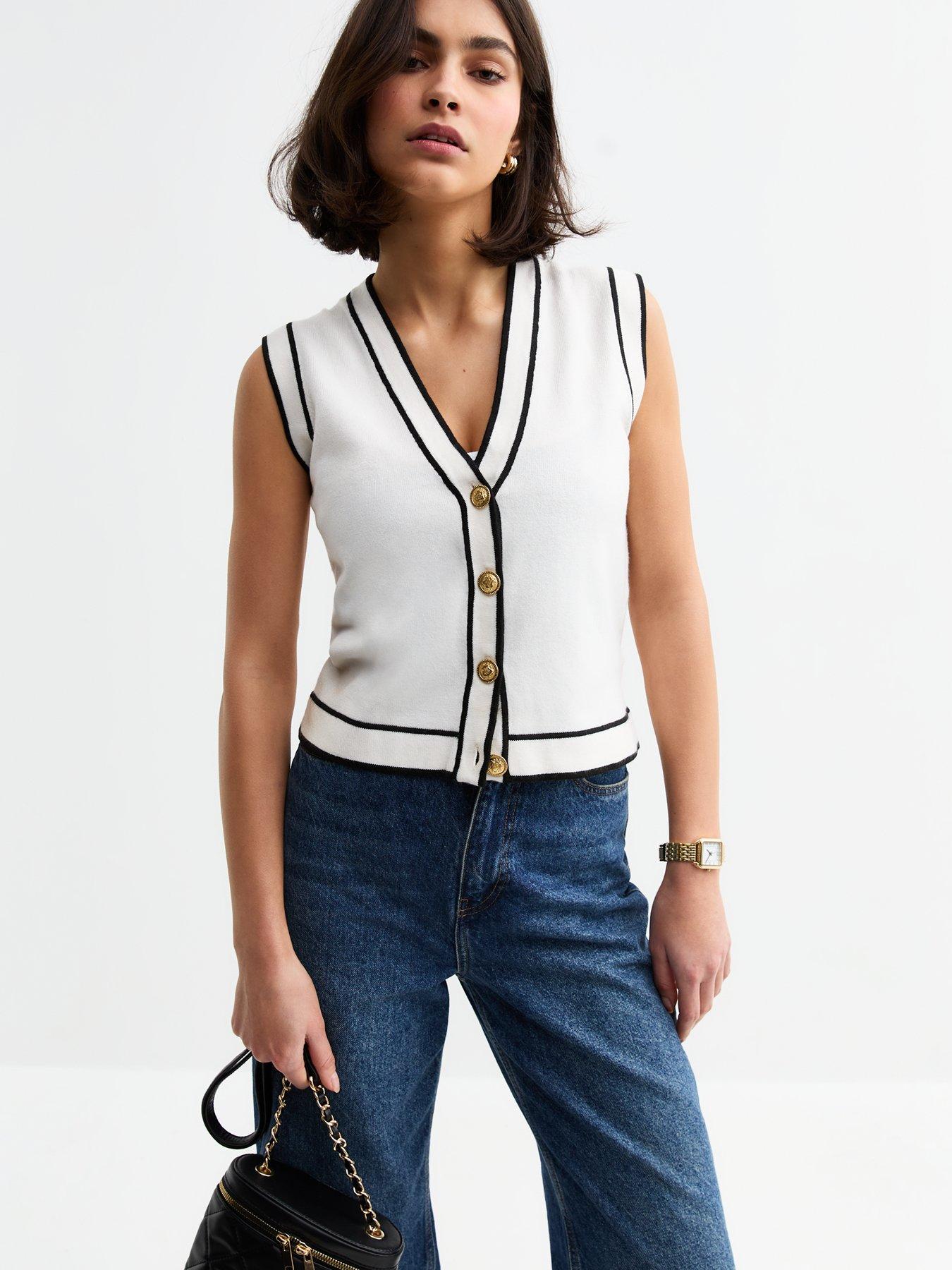 New Look Off White Contrast Tipping Sleeveless Waistcoat | Very