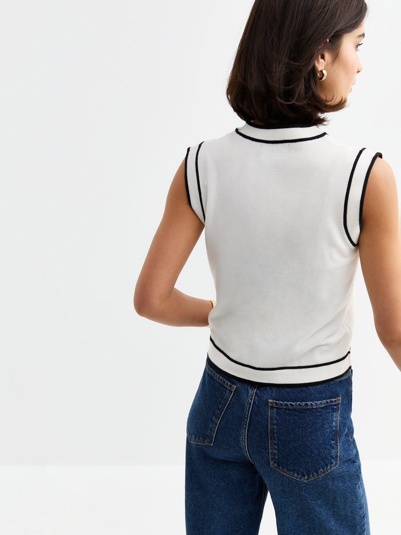 New Look Off White Contrast Tipping Sleeveless Waistcoat | Very