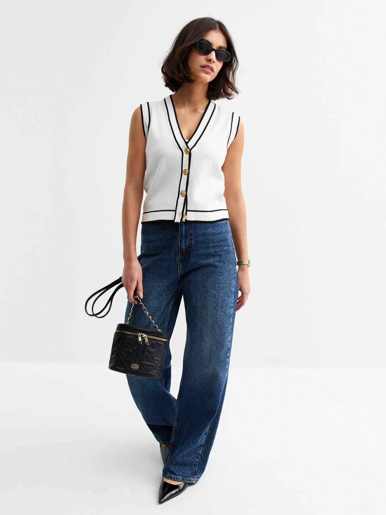 New Look Off White Contrast Tipping Sleeveless Waistcoat | Very