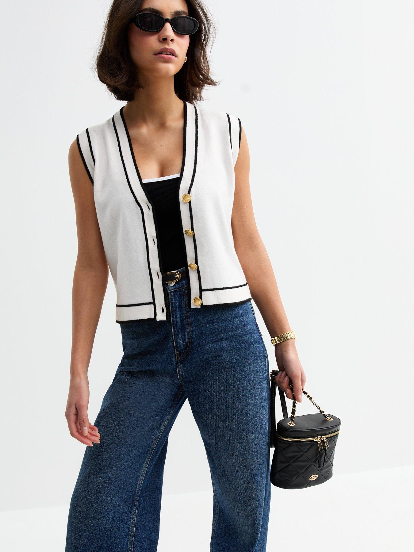 New Look Off White Contrast Tipping Sleeveless Waistcoat | Very