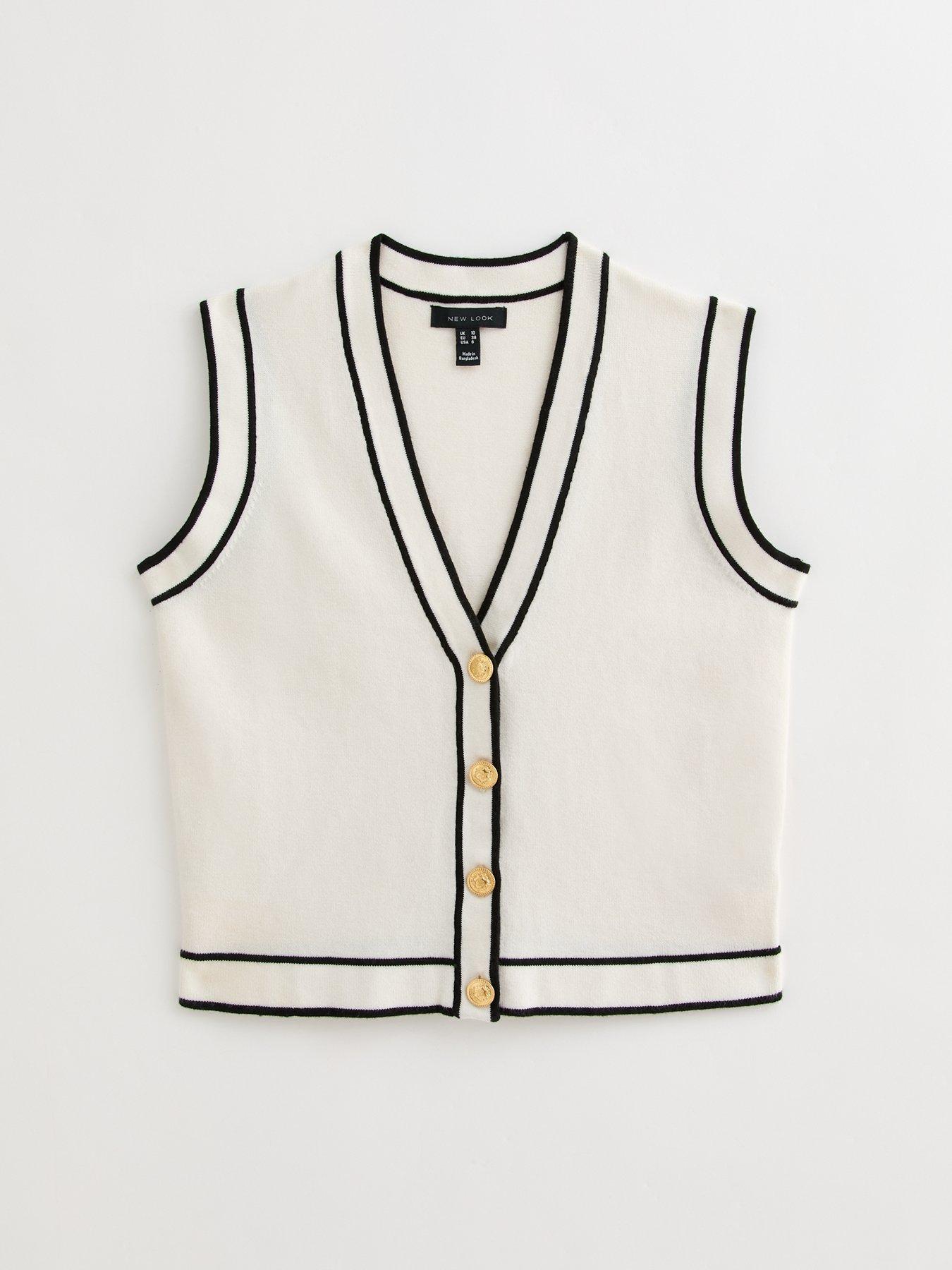 New Look Off White Contrast Tipping Sleeveless Waistcoat | Very