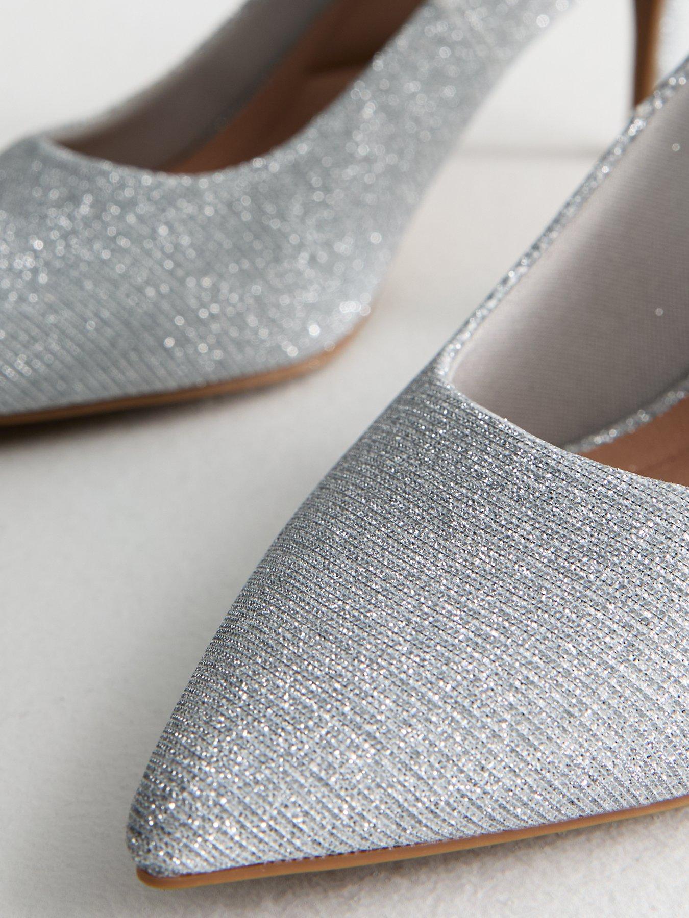 New Look Shimmer Effect Pointed Toe Court Shoes - Silver | Very
