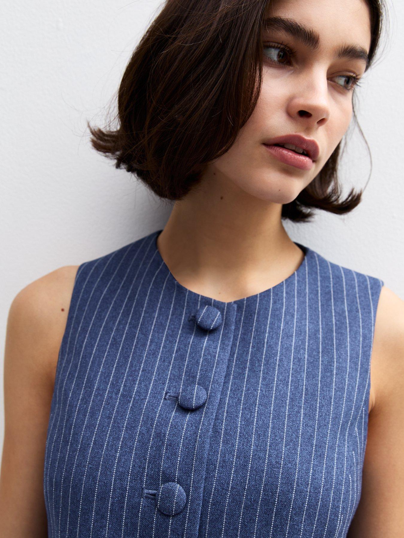 New Look Blue Pinstripe Longline Waistcoat | Very