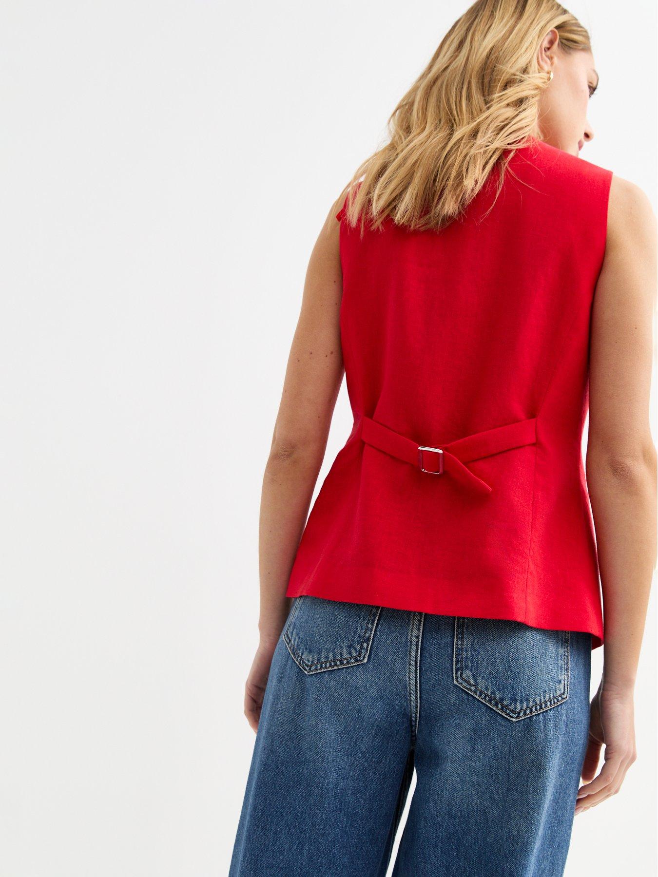 New Look Round Neck Linen Blend Waistcoat - Red | Very