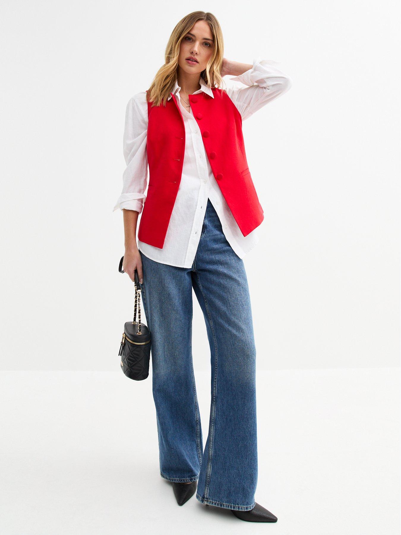 New Look Round Neck Linen Blend Waistcoat - Red | Very