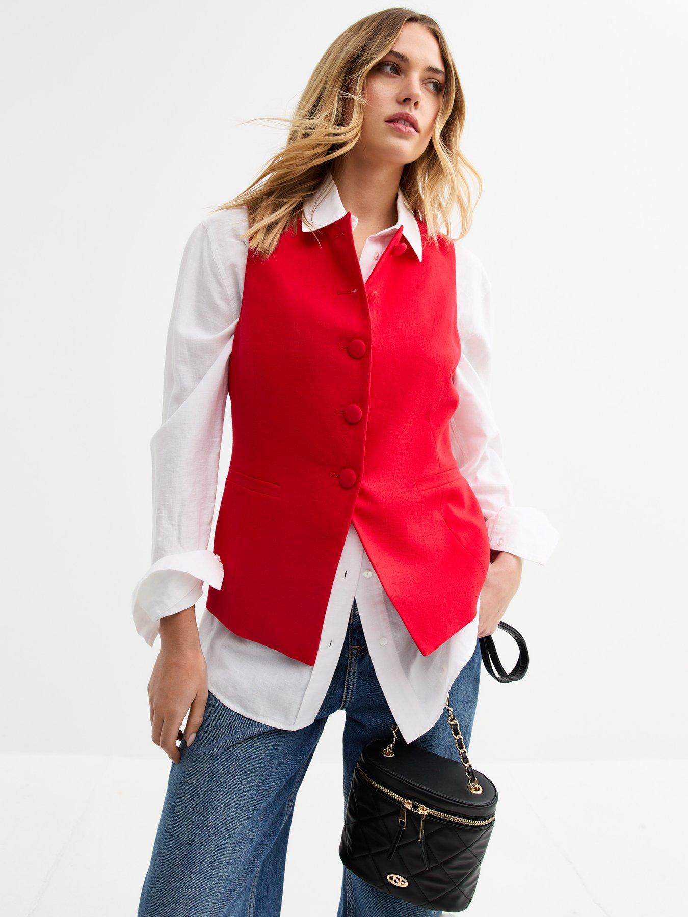 New Look Round Neck Linen Blend Waistcoat - Red | Very