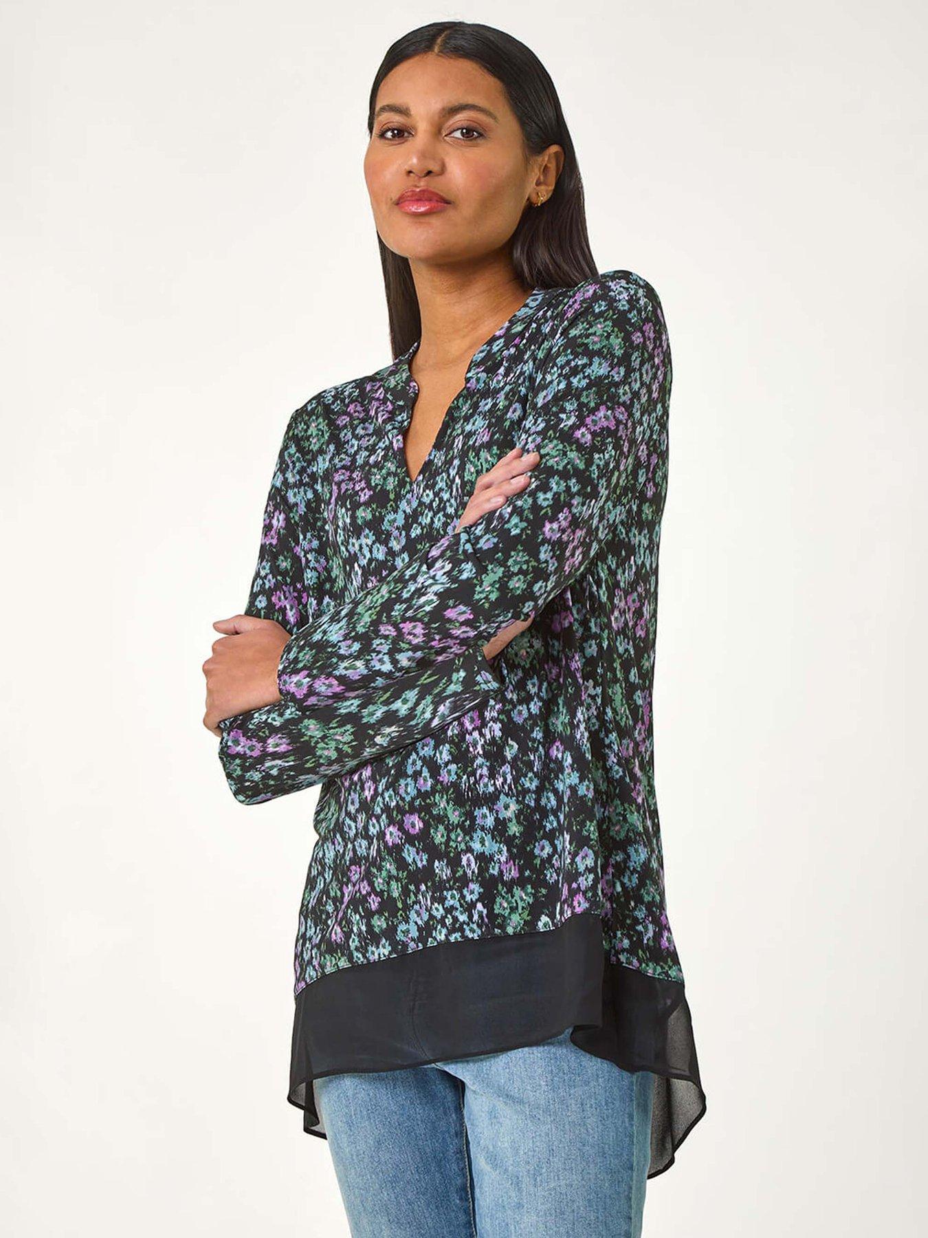 Roman Floral Print V-neck Tunic Top - Black | Very