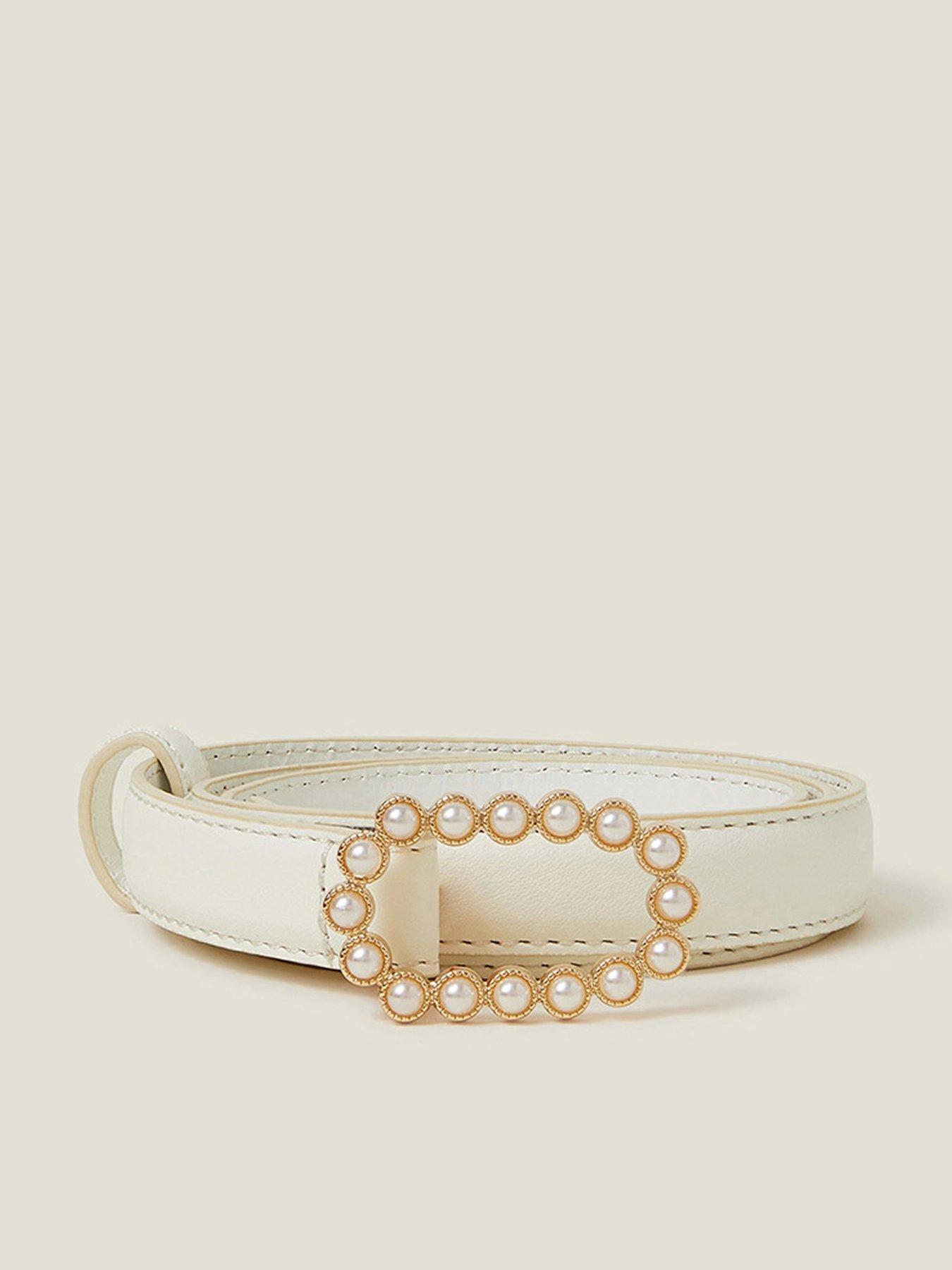 Accessorize Pearl Buckle Belt - Cream | Very