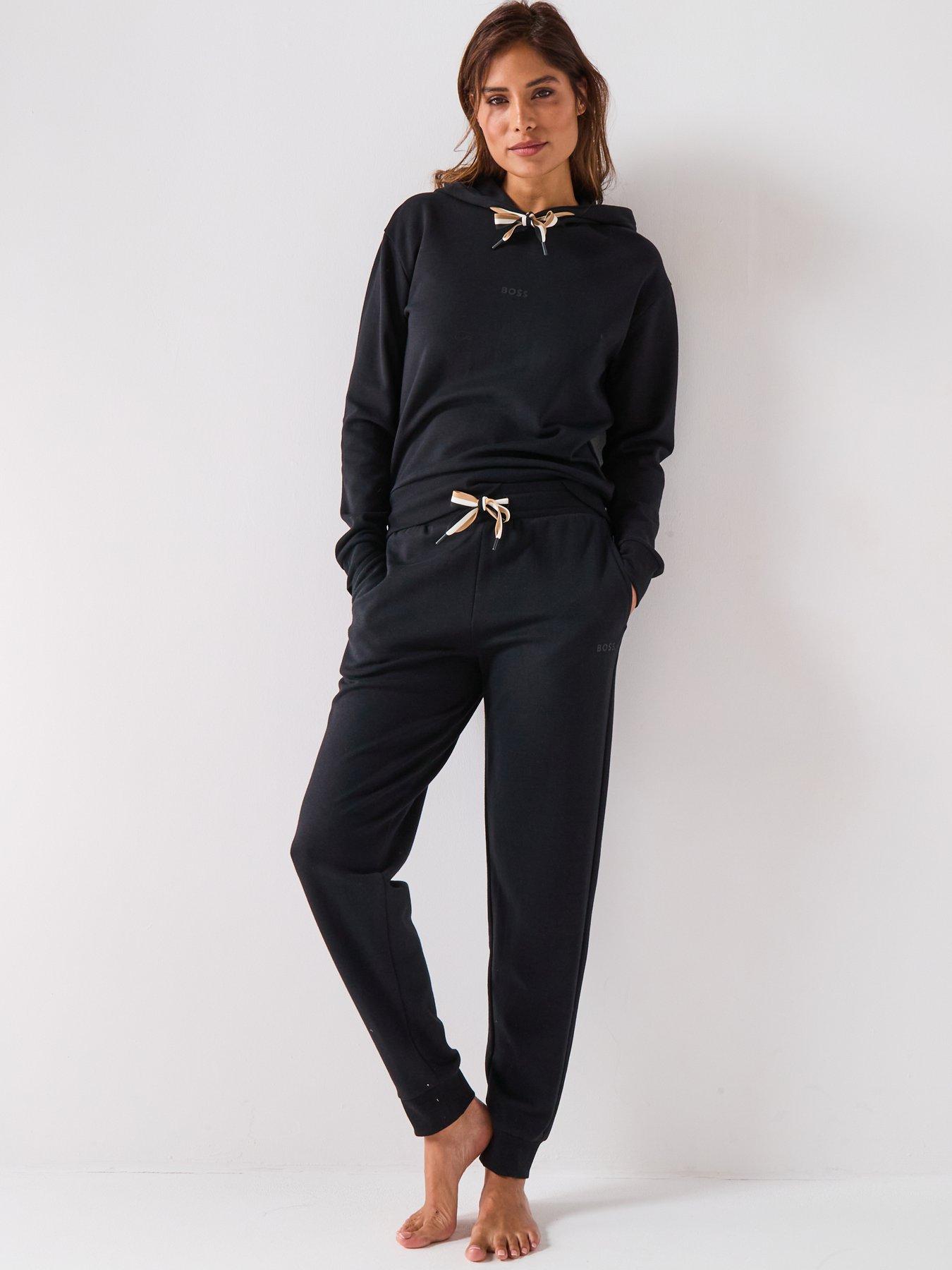 BOSS Cuffed Tracksuit Bottoms With Signature Stripe Drawcord - Black | Very