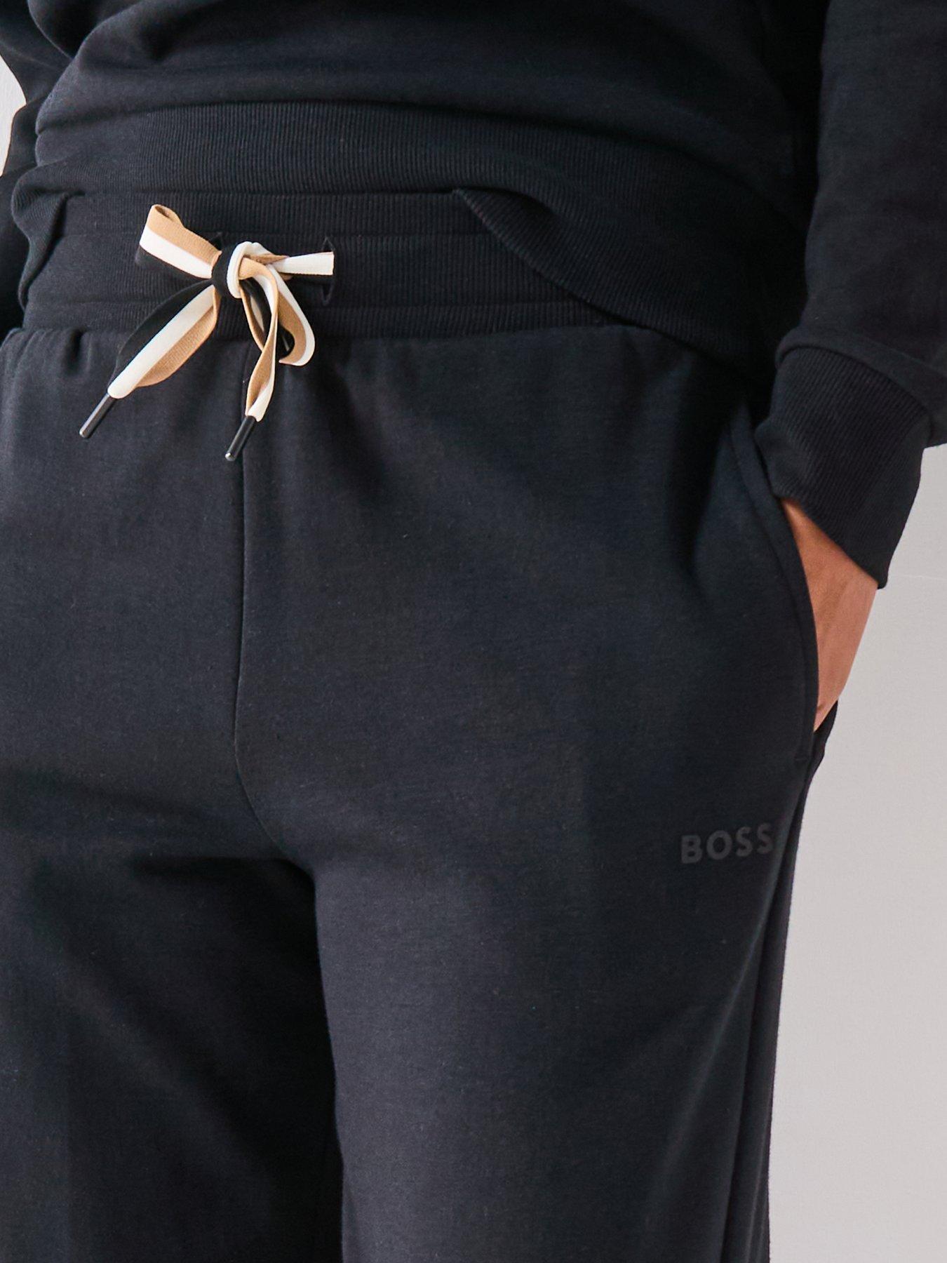 BOSS Cuffed Tracksuit Bottoms With Signature Stripe Drawcord - Black | Very