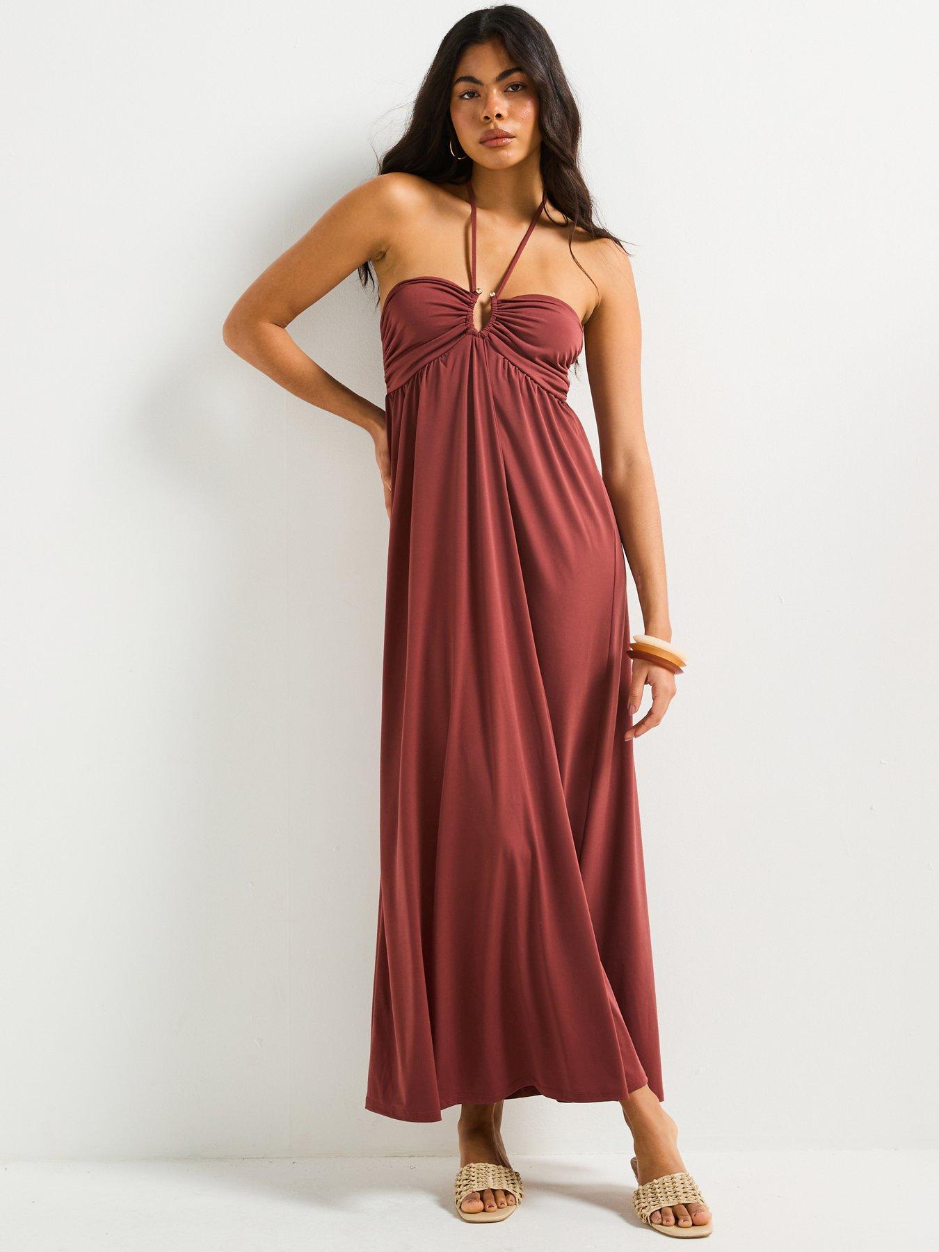 V by Very Strappy Halter Midaxi Dress - Orange | Very