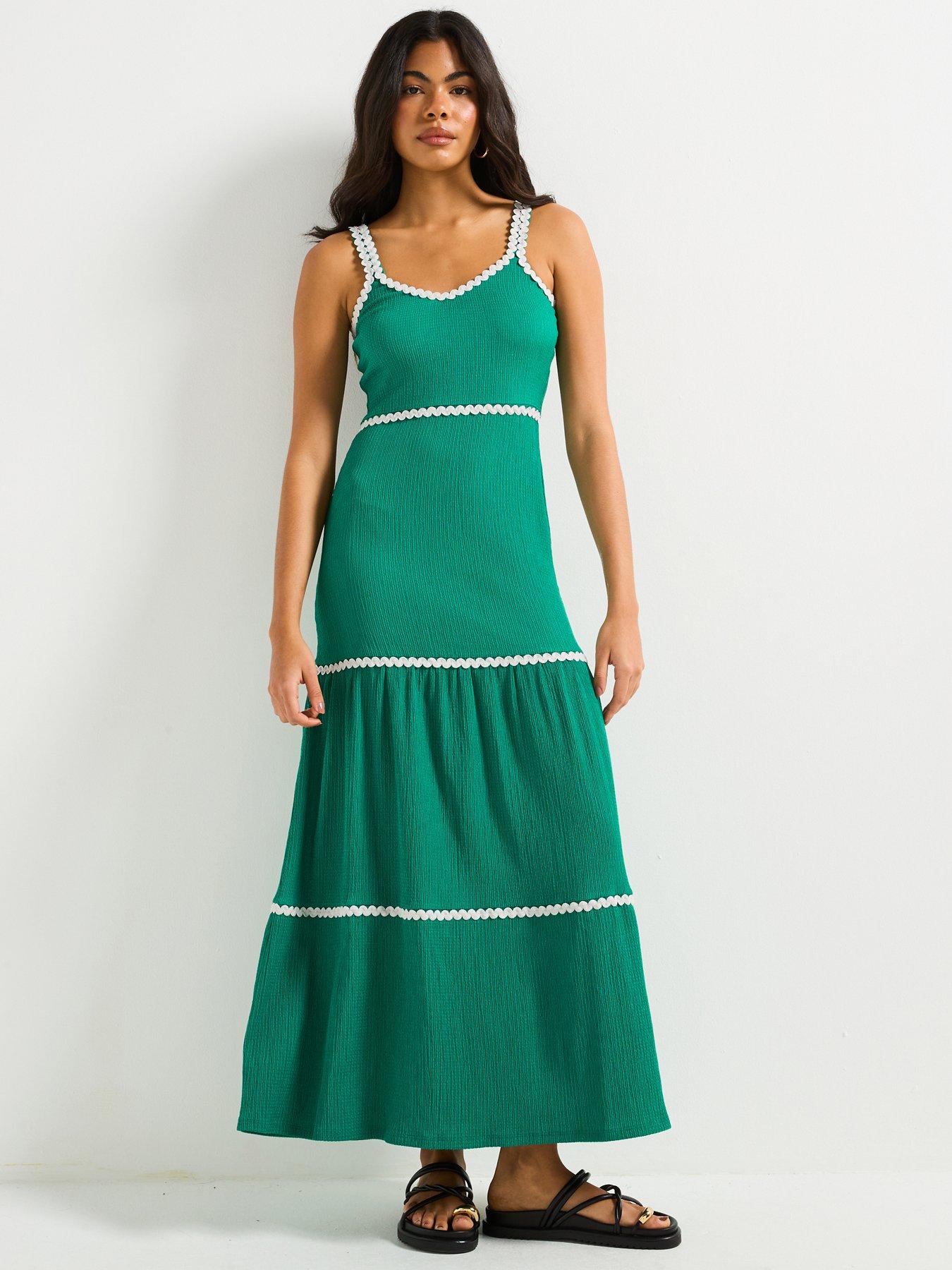 V by Very Rik Rak Tiered Maxi Dress - Green | Very