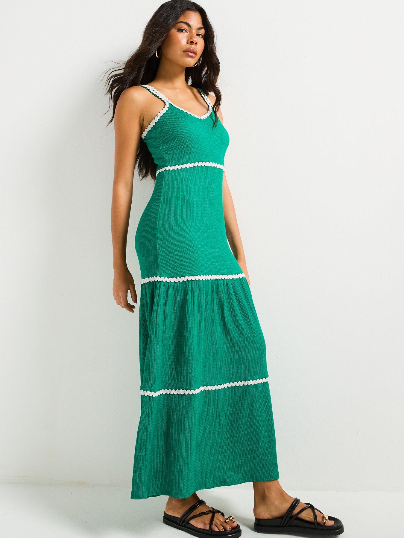 V by Very Rik Rak Tiered Maxi Dress - Green | Very