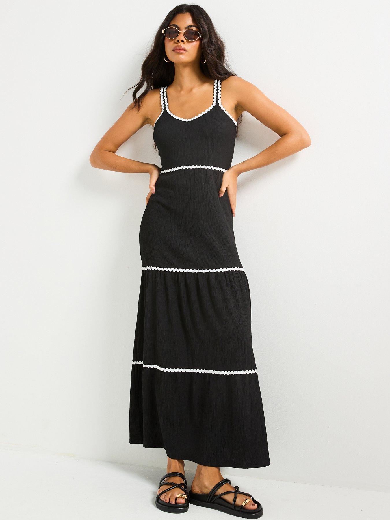 V by Very Rik Rak Tiered Maxi Dress - Black | Very