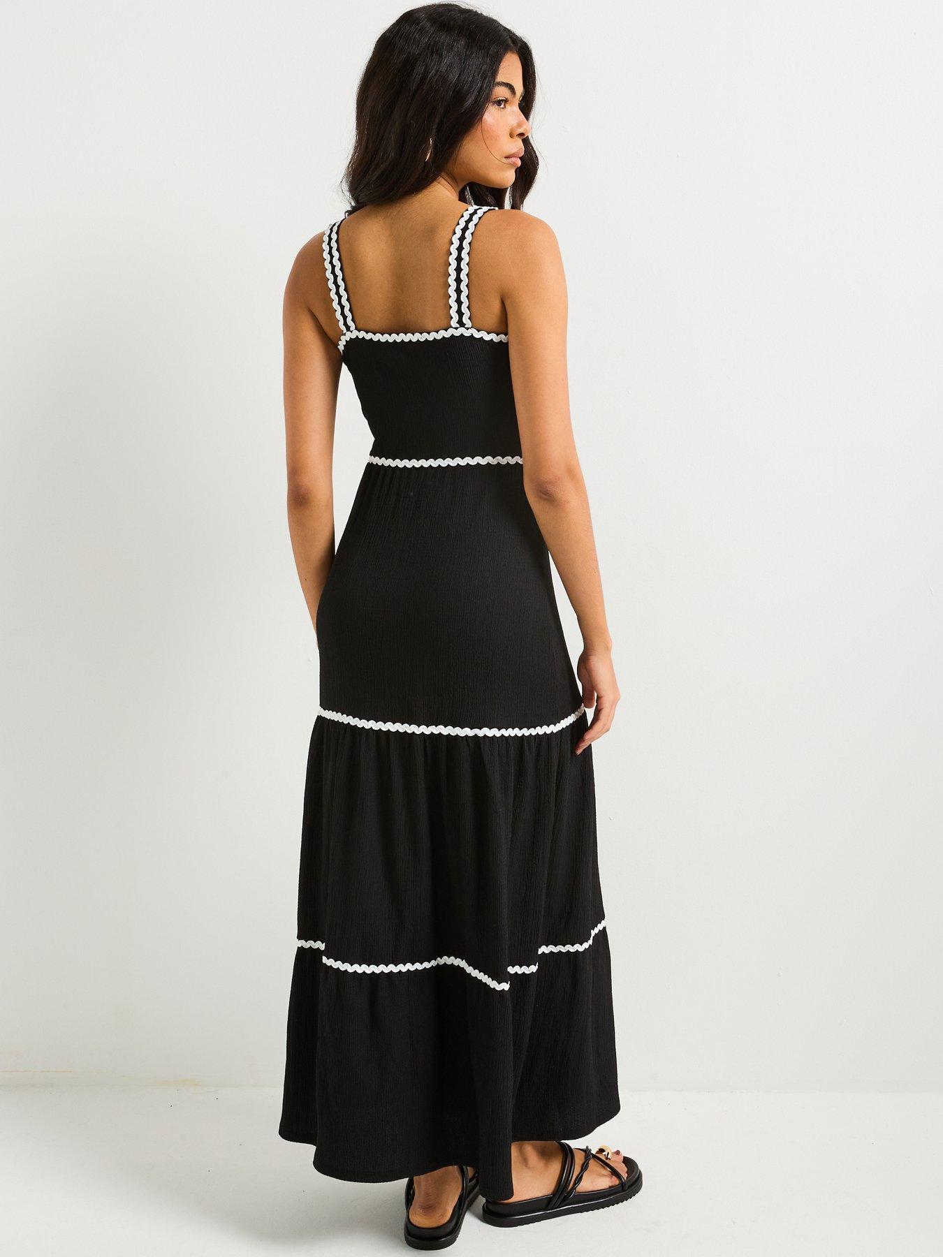 V by Very Rik Rak Tiered Maxi Dress - Black | Very