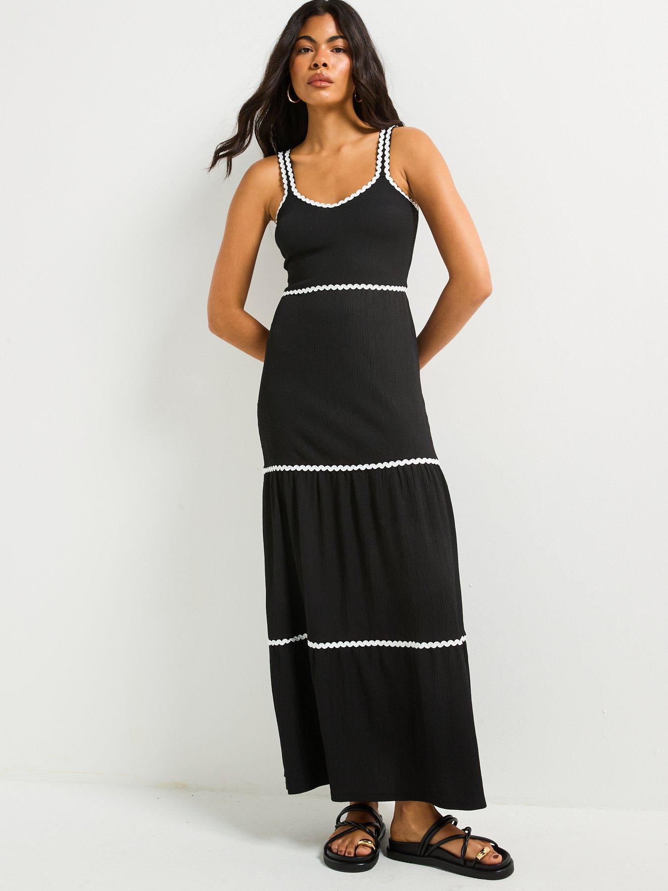 V by Very Rik Rak Tiered Maxi Dress - Black | Very