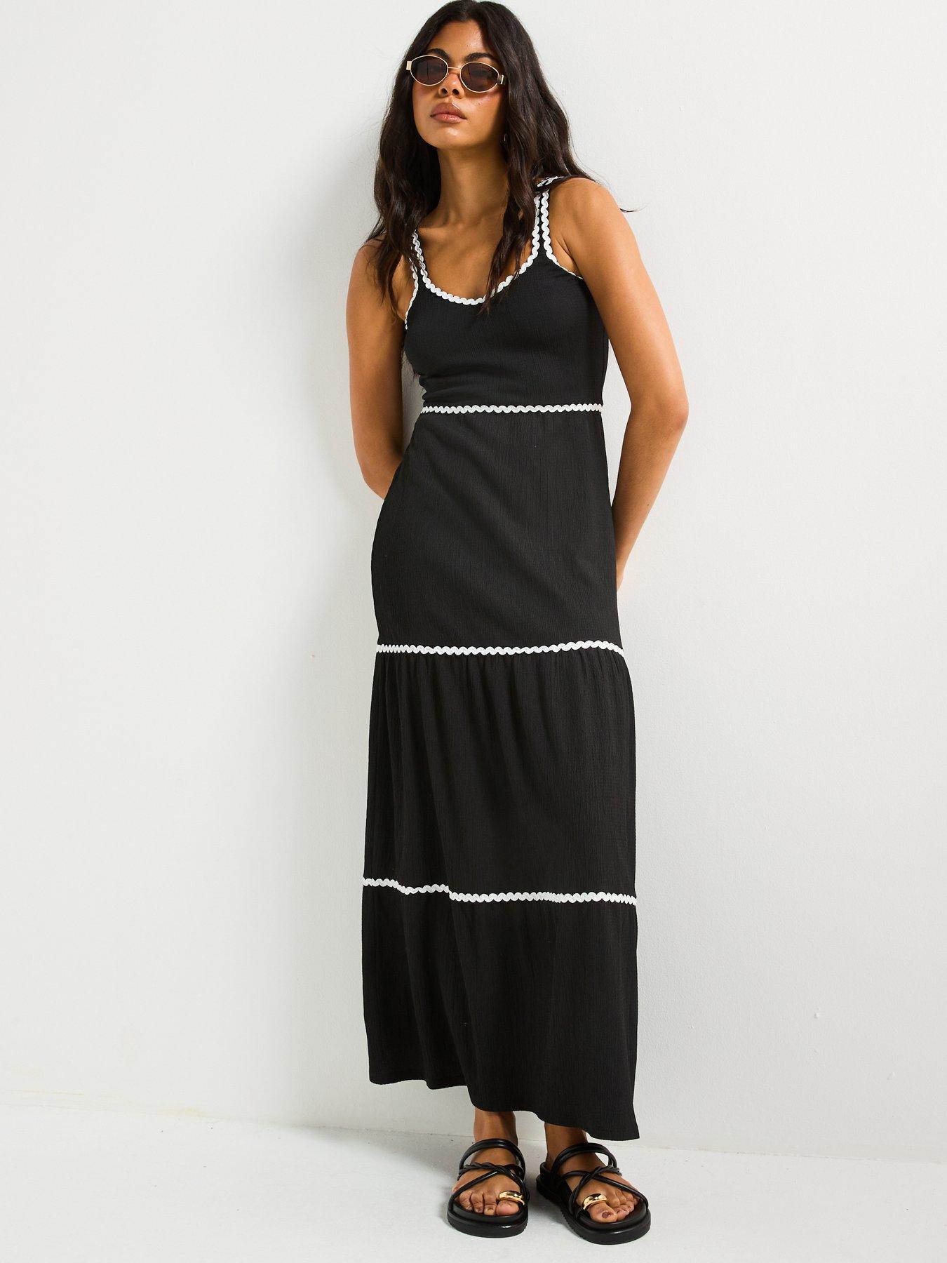 V by Very Rik Rak Tiered Maxi Dress - Black | Very