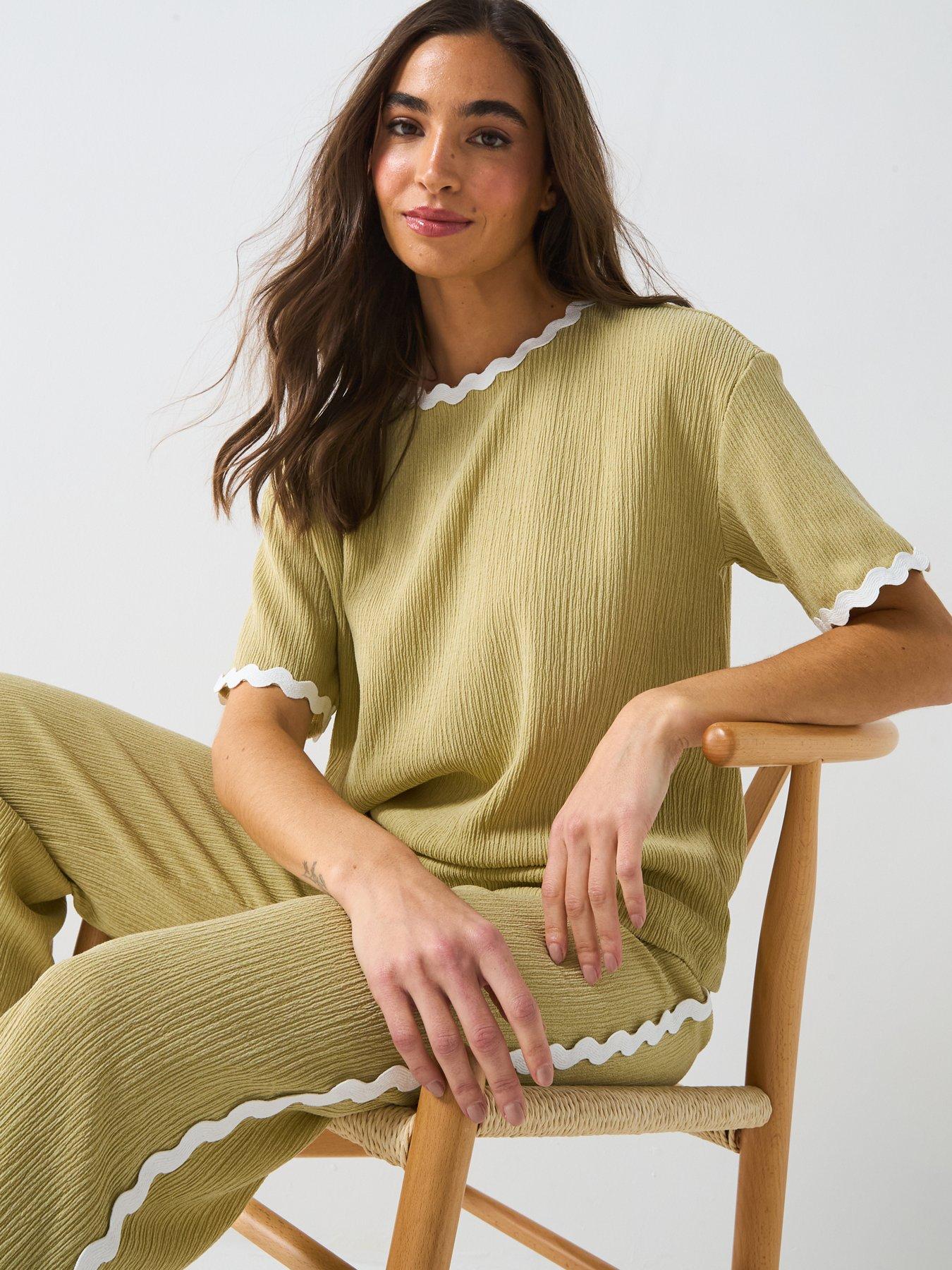 V by Very Rik Rak Boxy T-Shirt Co-Ord - Green | Very