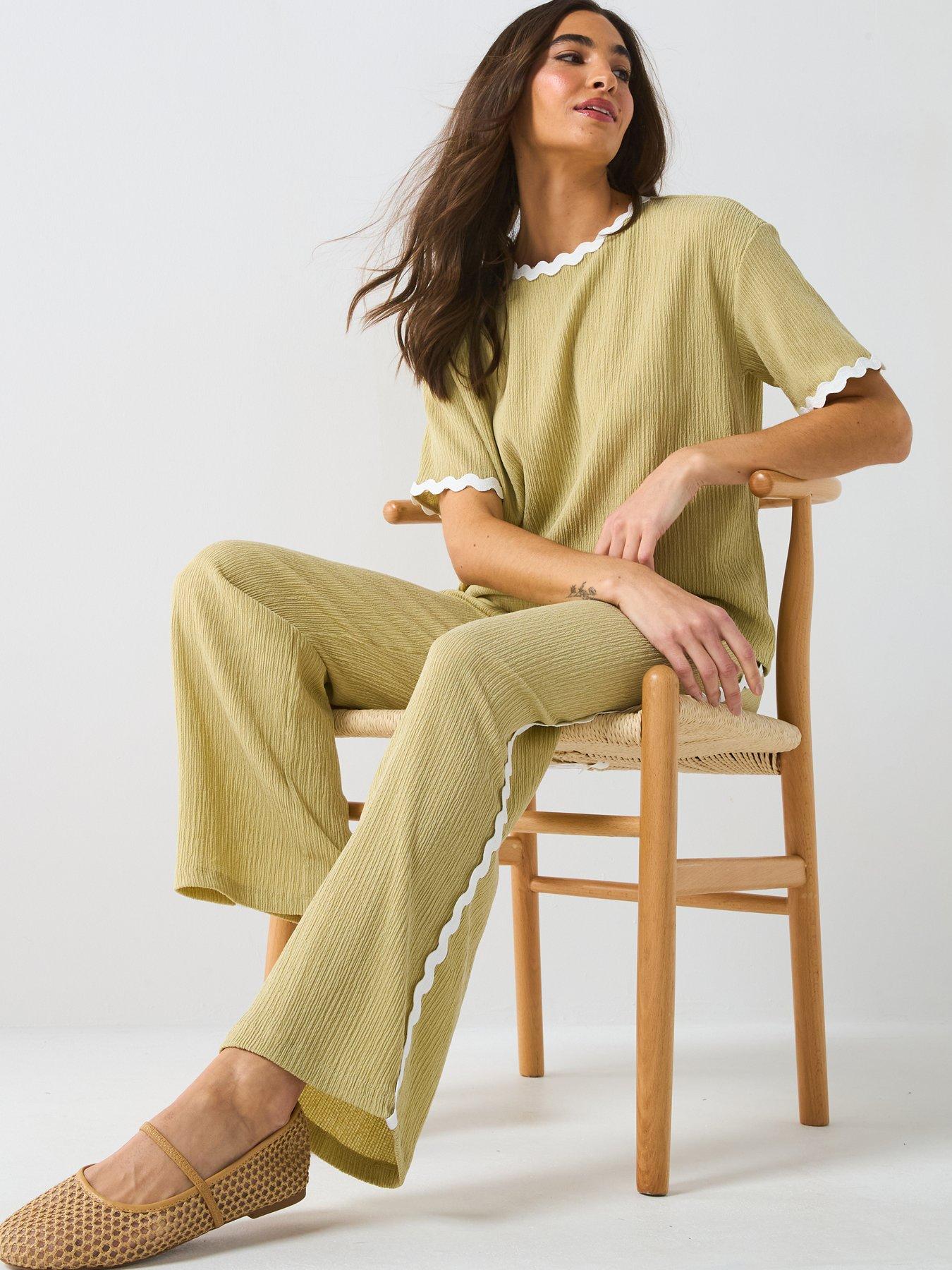 V by Very Rik Rak Wide Leg Trouser - Green | Very
