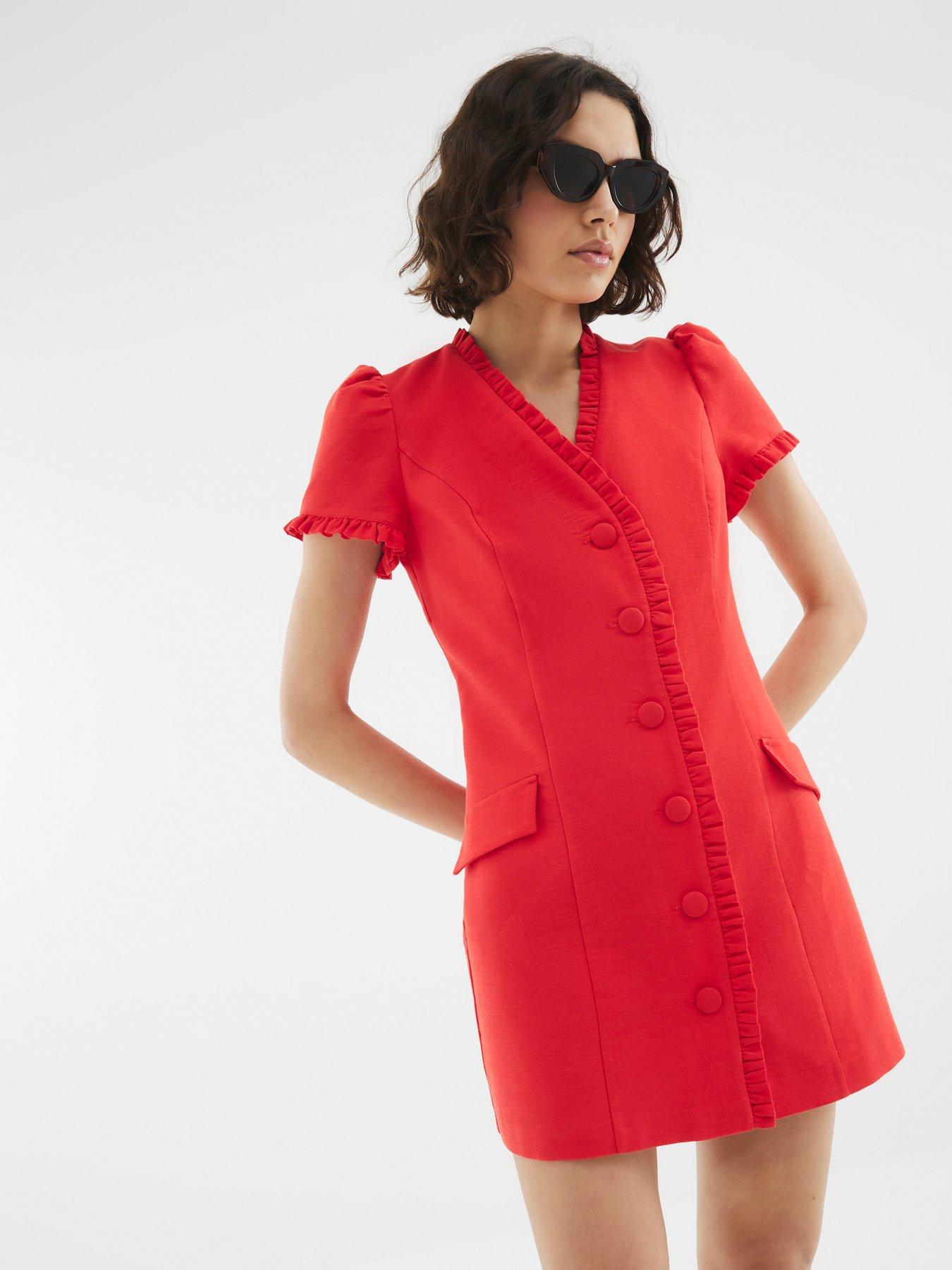 River Island Linen Tailored Dress - Red | Very