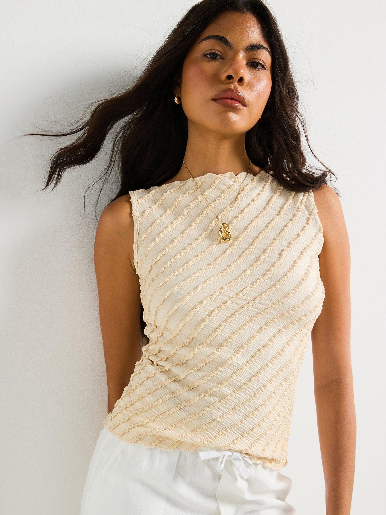 V by Very Textured Slash Neck Vest Top - White | Very