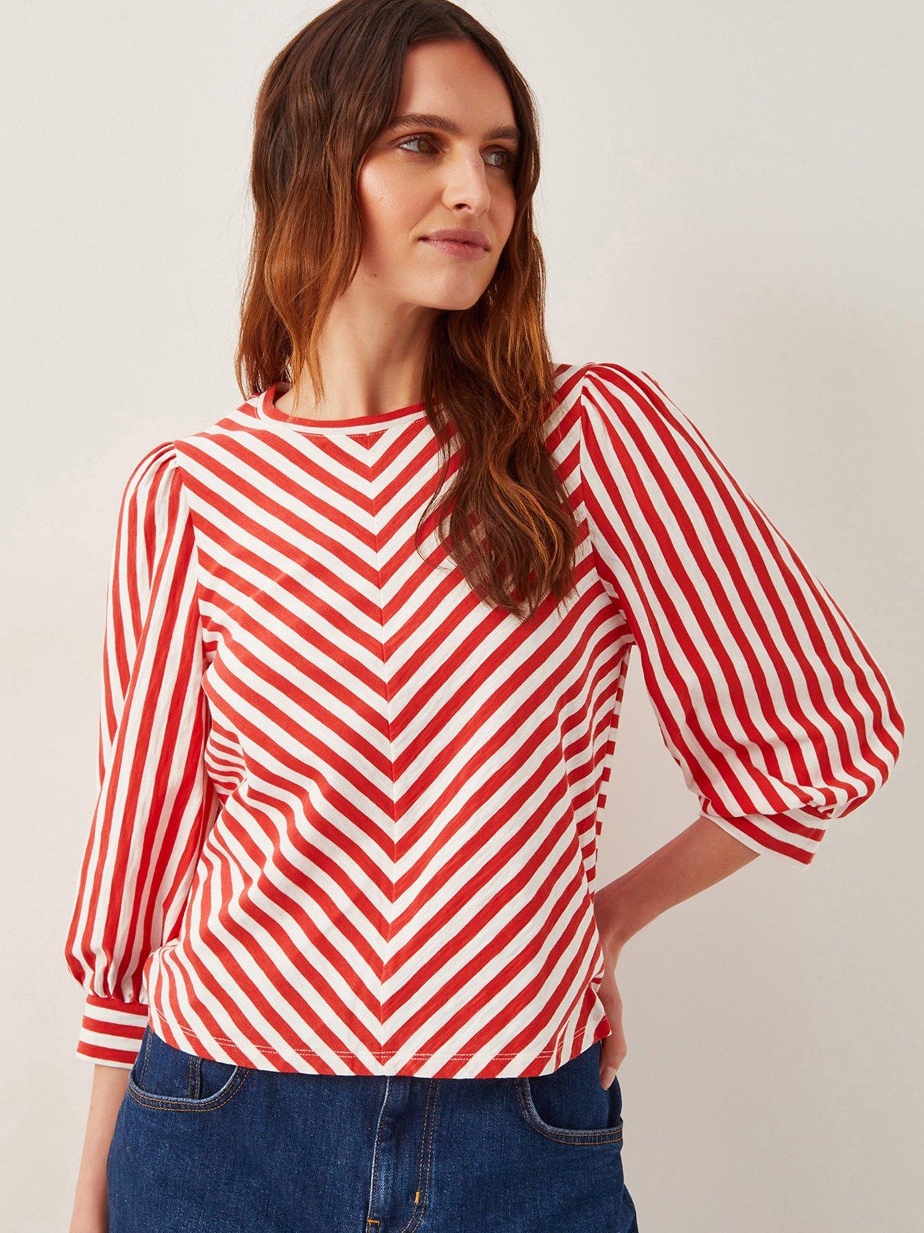 Monsoon Sally Stripe Jersey Top - Red | Very