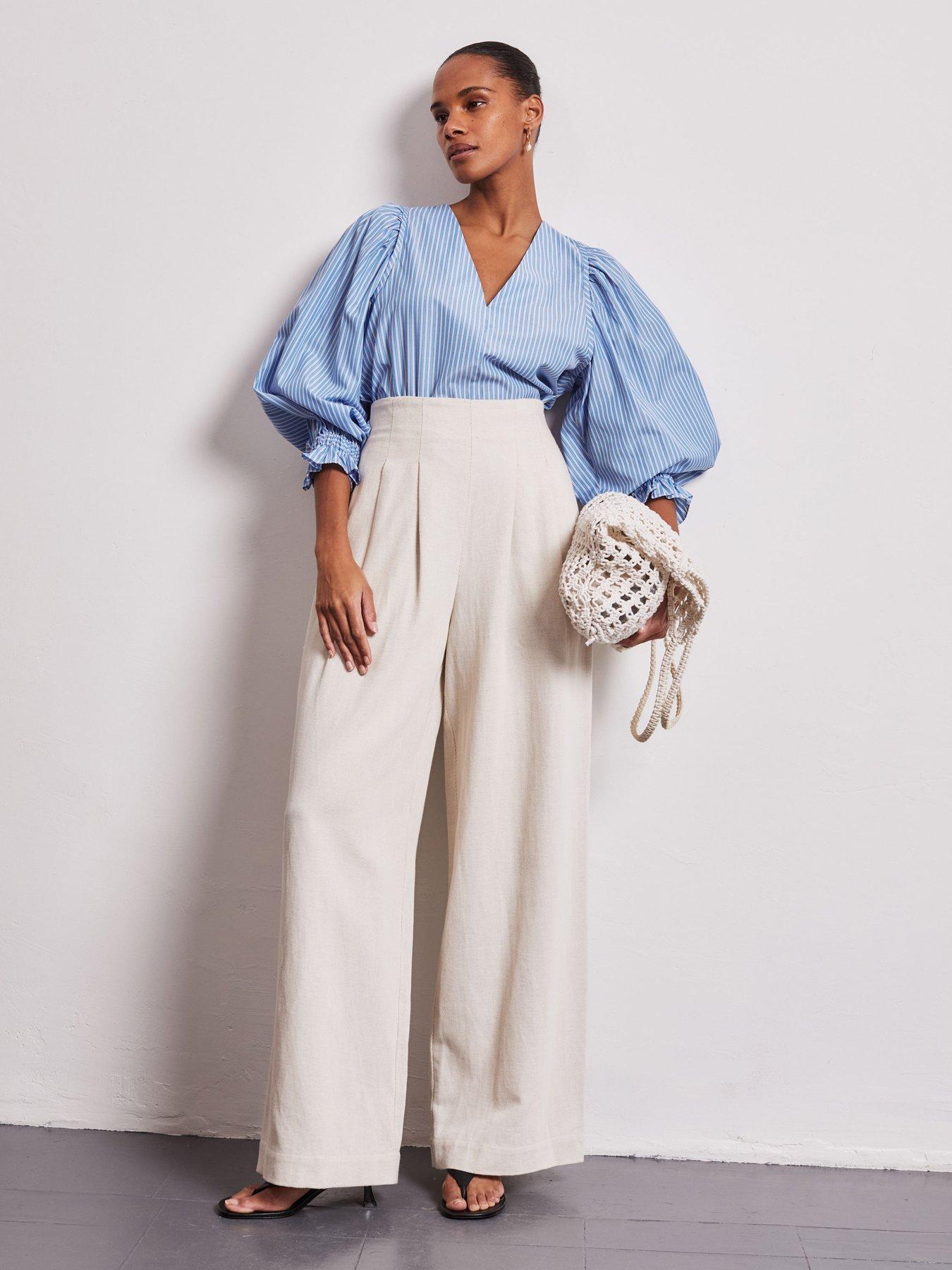 Vi.ve.re Remi V Neck Gathered Cuff Shirt - Blue | Very