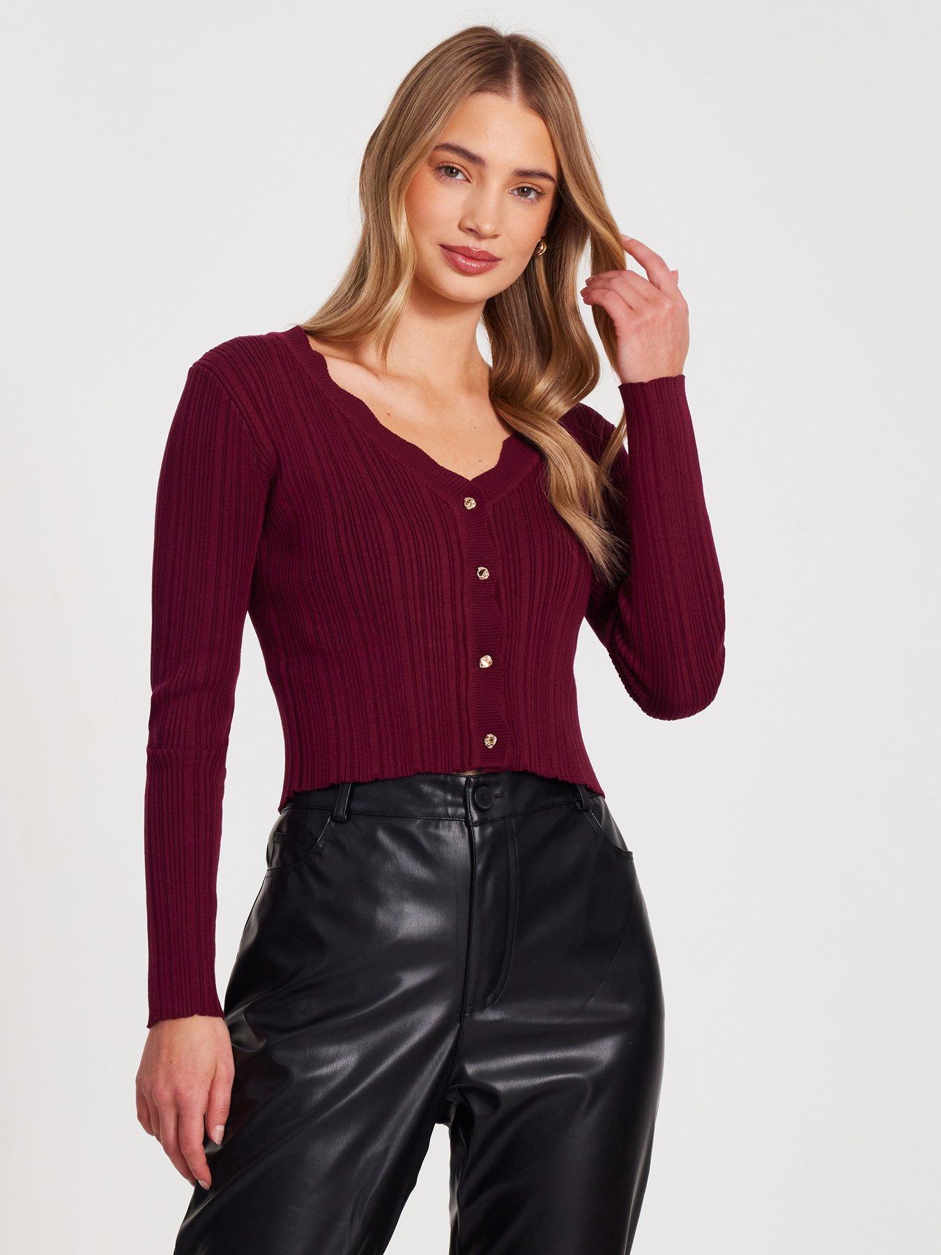 Quiz Dark Red Scallop Trim Cardigan | Very