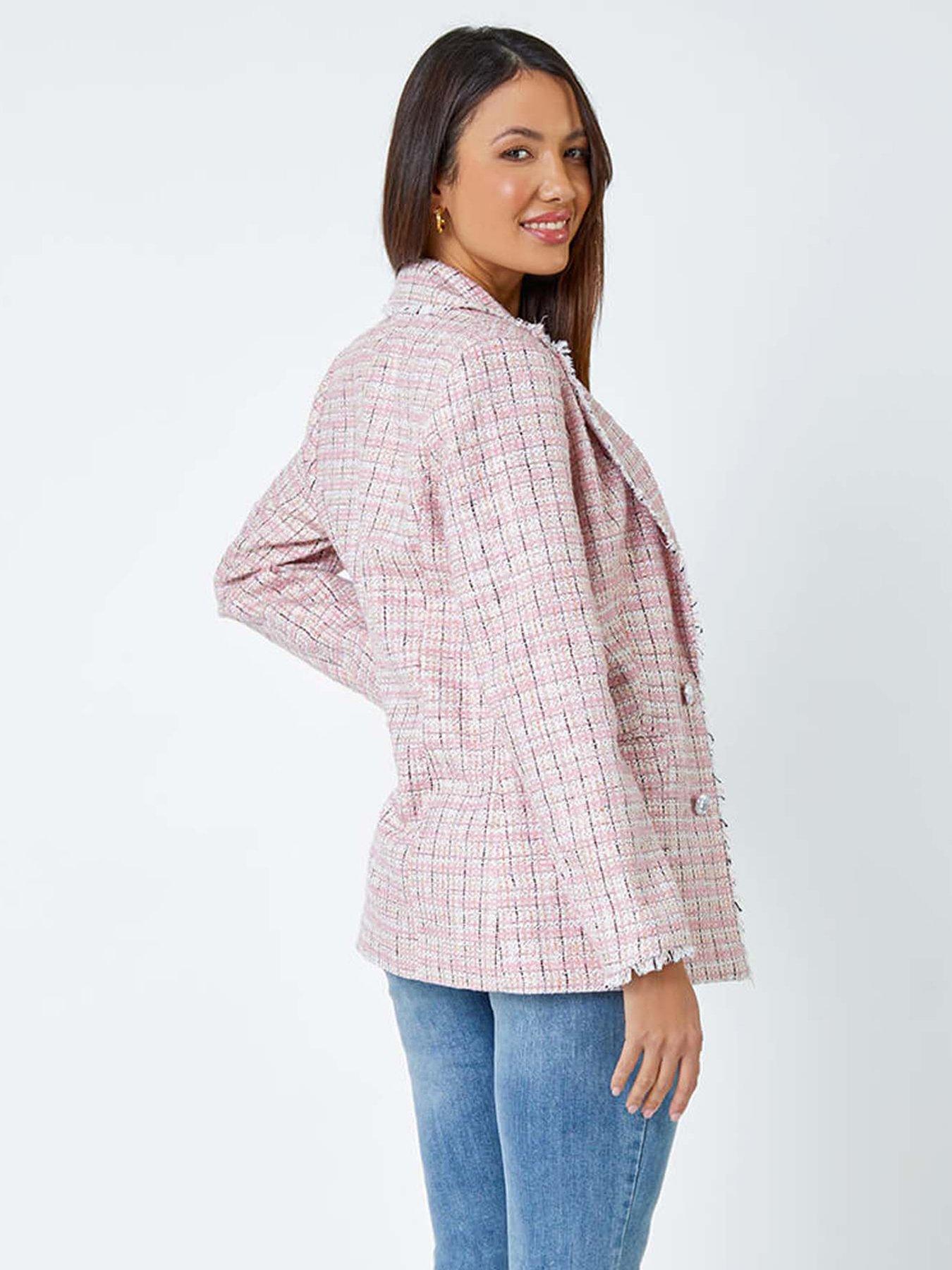 Roman Frayed Edge Boucle Check Jacket - Pink | Very