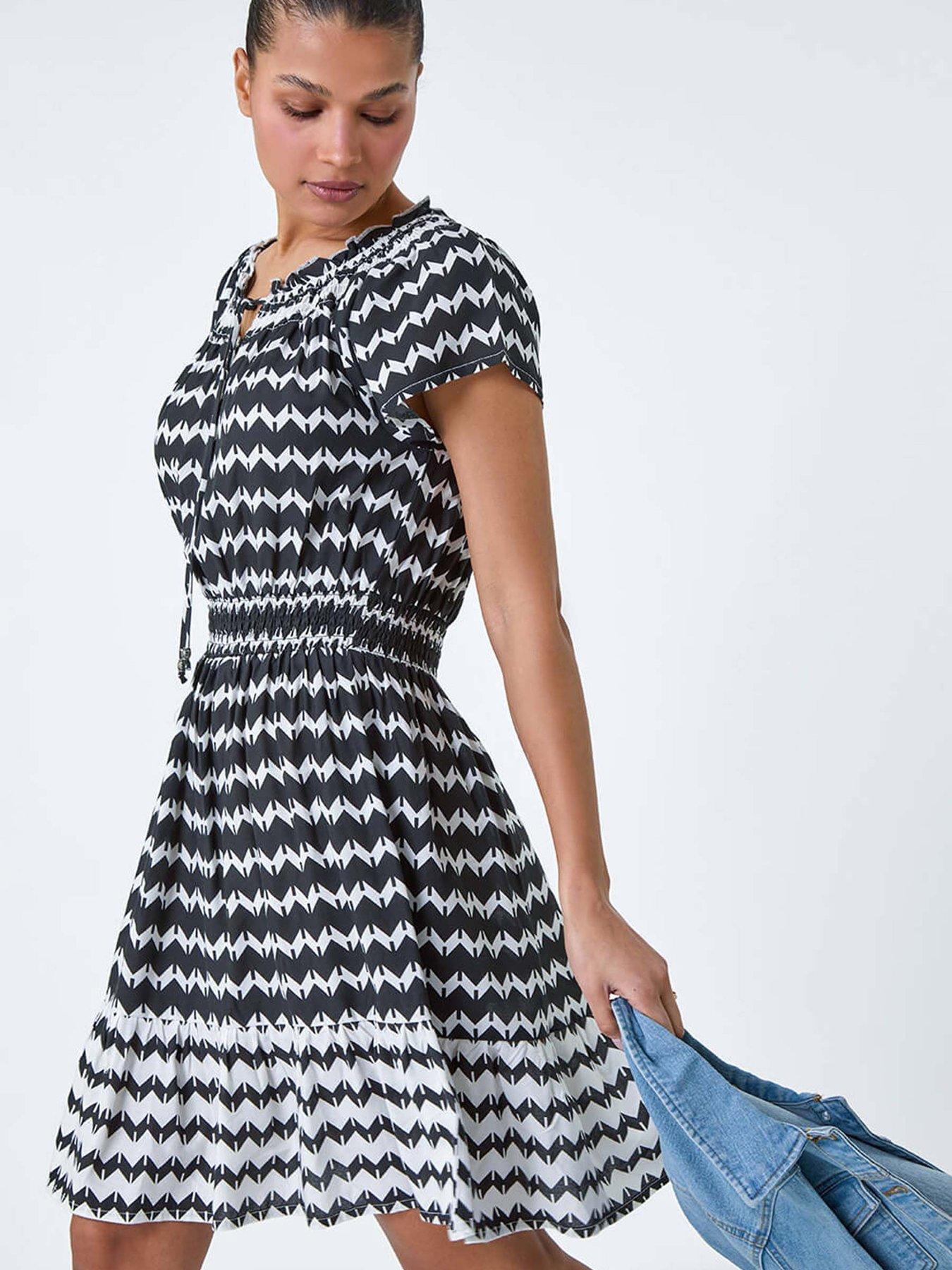 Roman Zig Zag Border Print Shirred Dress | Very