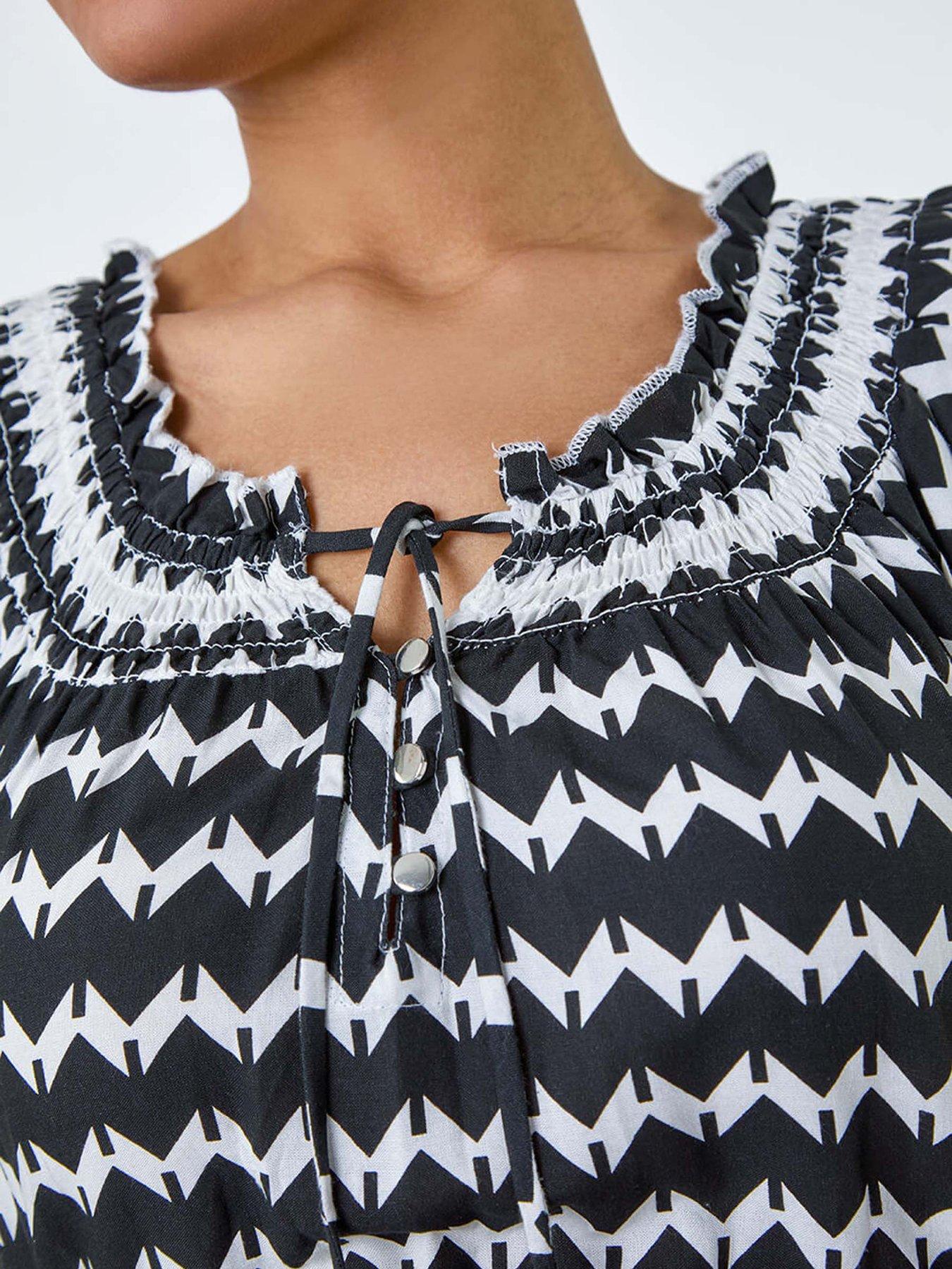 Roman Zig Zag Border Print Shirred Dress | Very