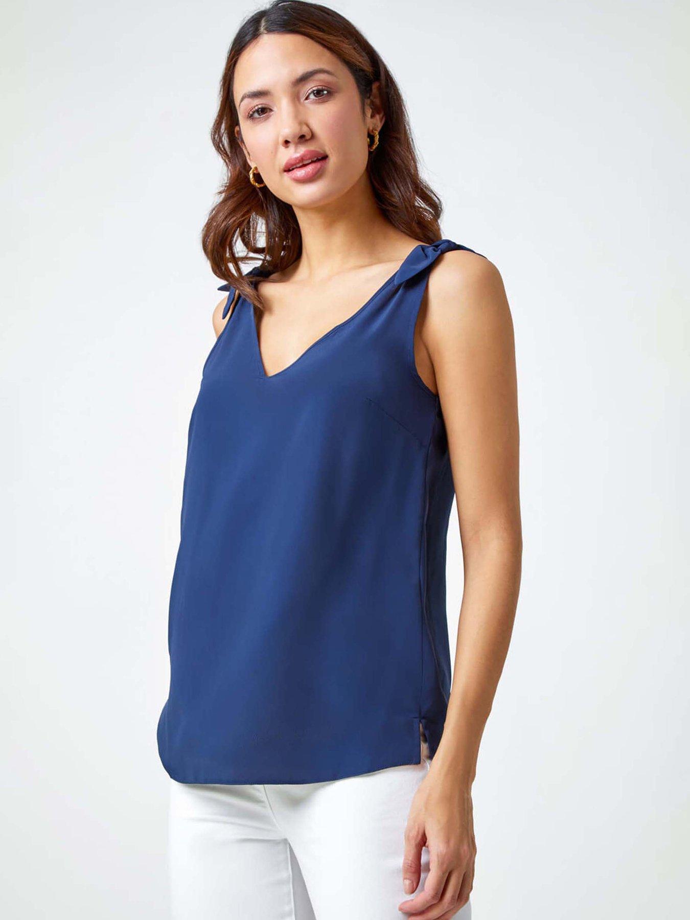 Roman Tie Detail Strap V-neck Cami Top - Navy | Very