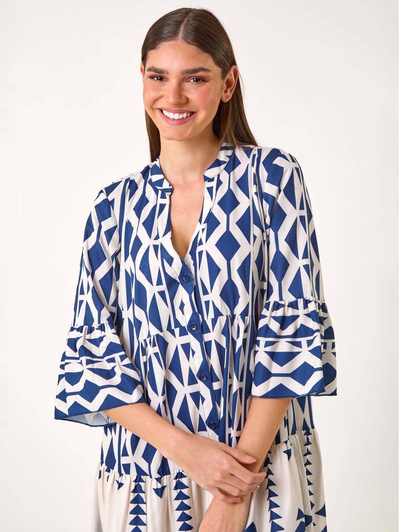Roman Aztec Print Tiered Midi Smock Dress | Very