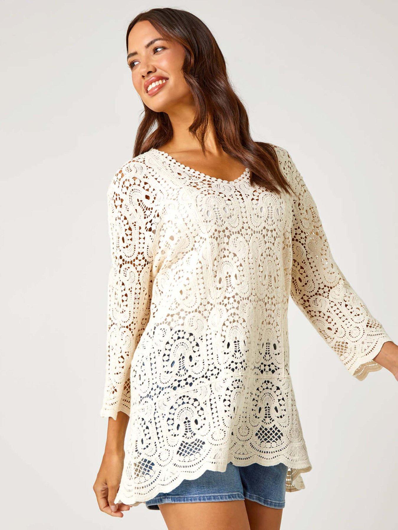 Roman Cotton Crochet Tunic Top | Very
