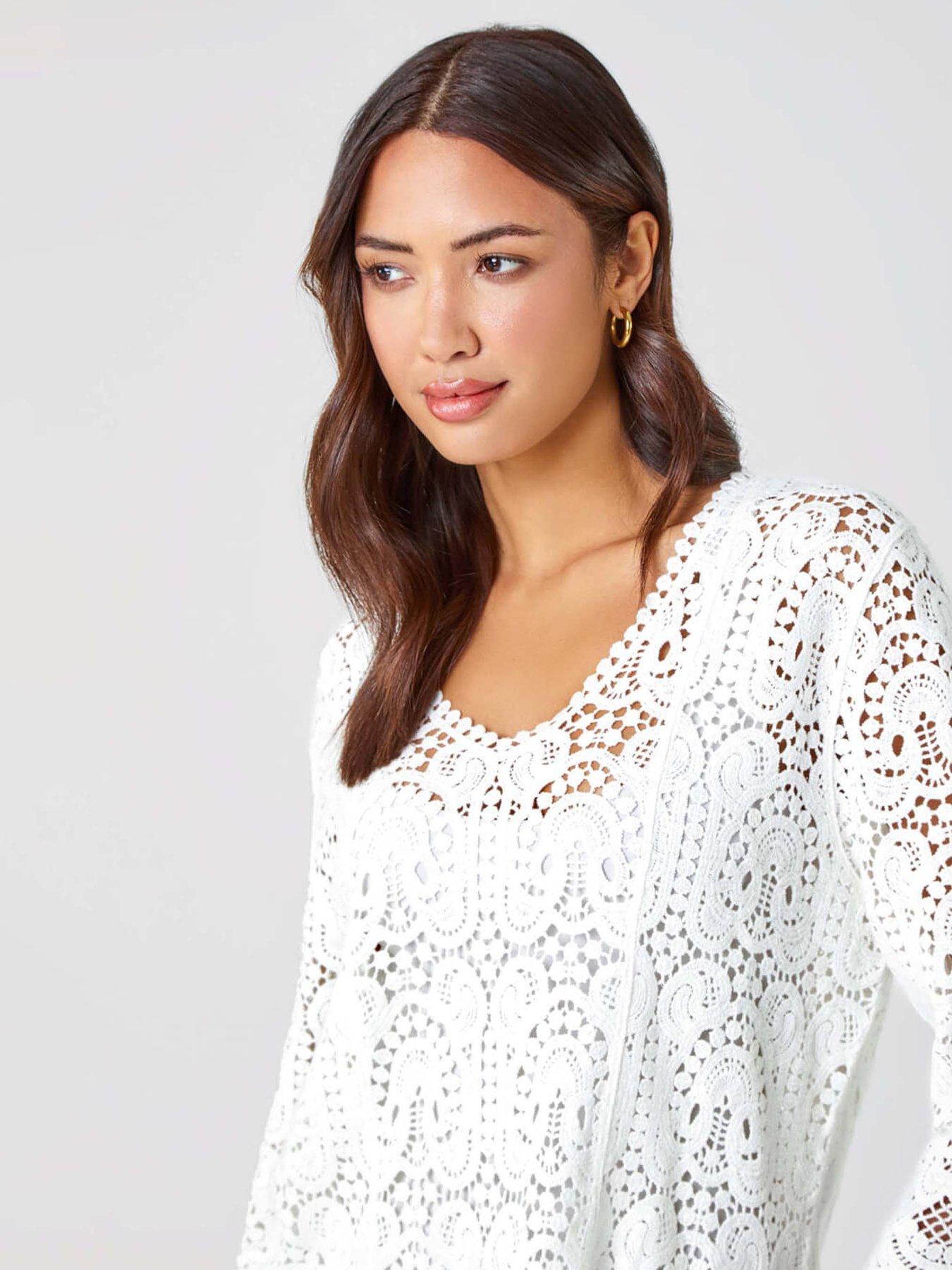 Roman Cotton Crochet Tunic Top | Very