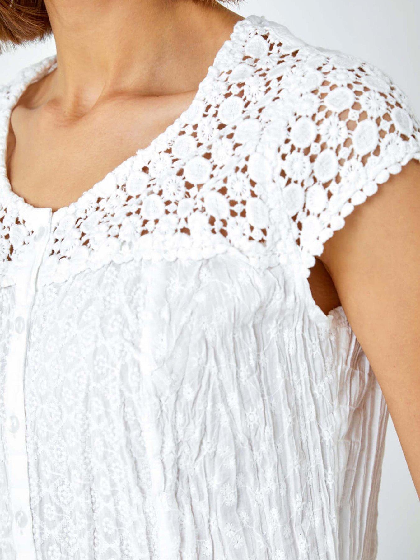 Roman Lace Yoke And Sleeve Crinkle Blouse | Very