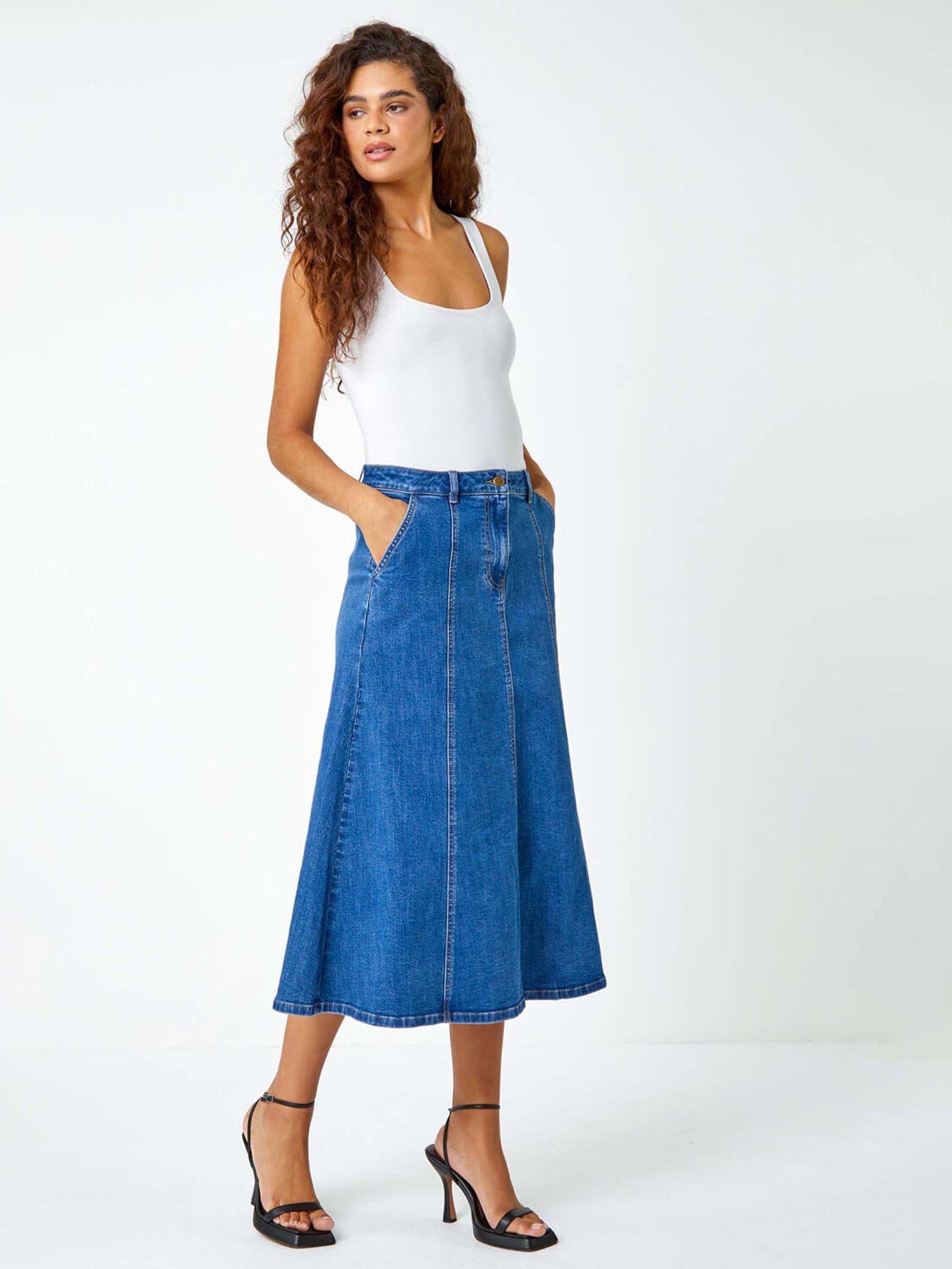 Roman Cotton Denim Panelled Midi Skirt | Very