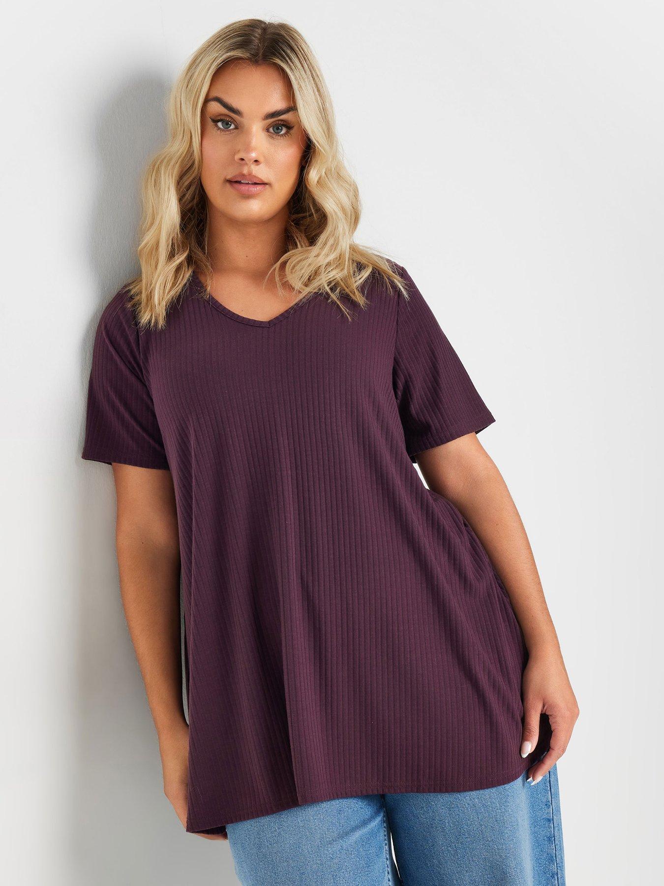 Yours Curve Rib Swing T-Shirt - Purple | Very