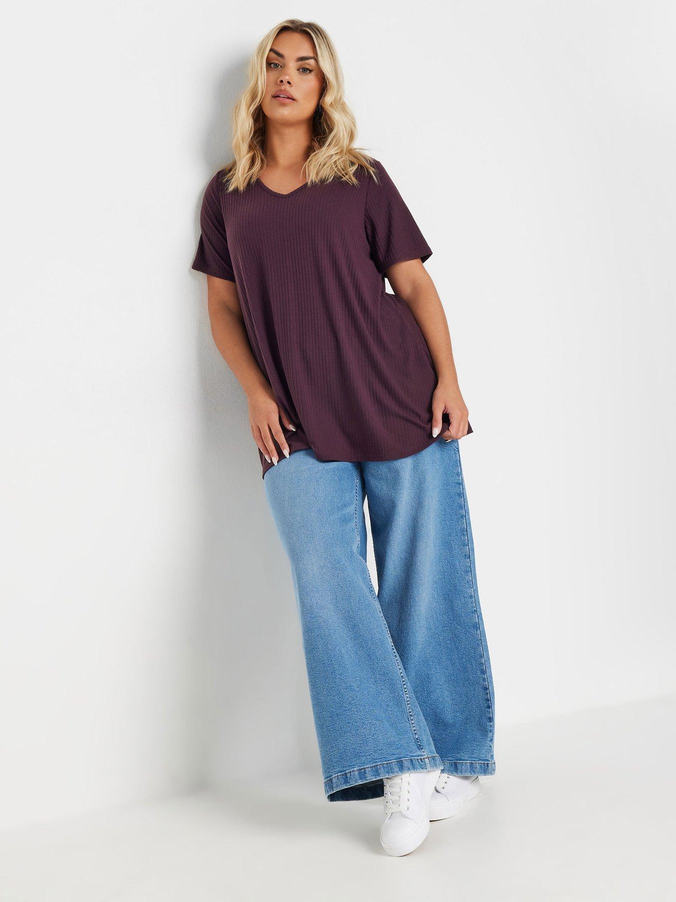 Yours Curve Rib Swing T-Shirt - Purple | Very