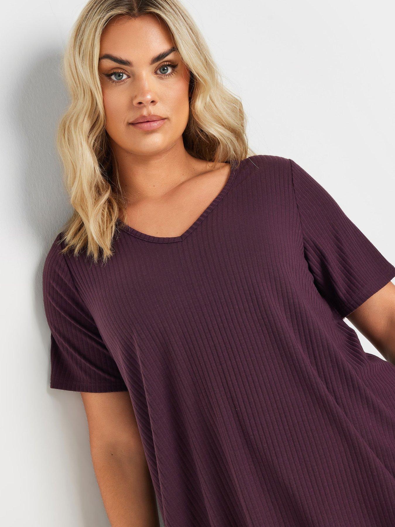 Yours Curve Rib Swing T-Shirt - Purple | Very