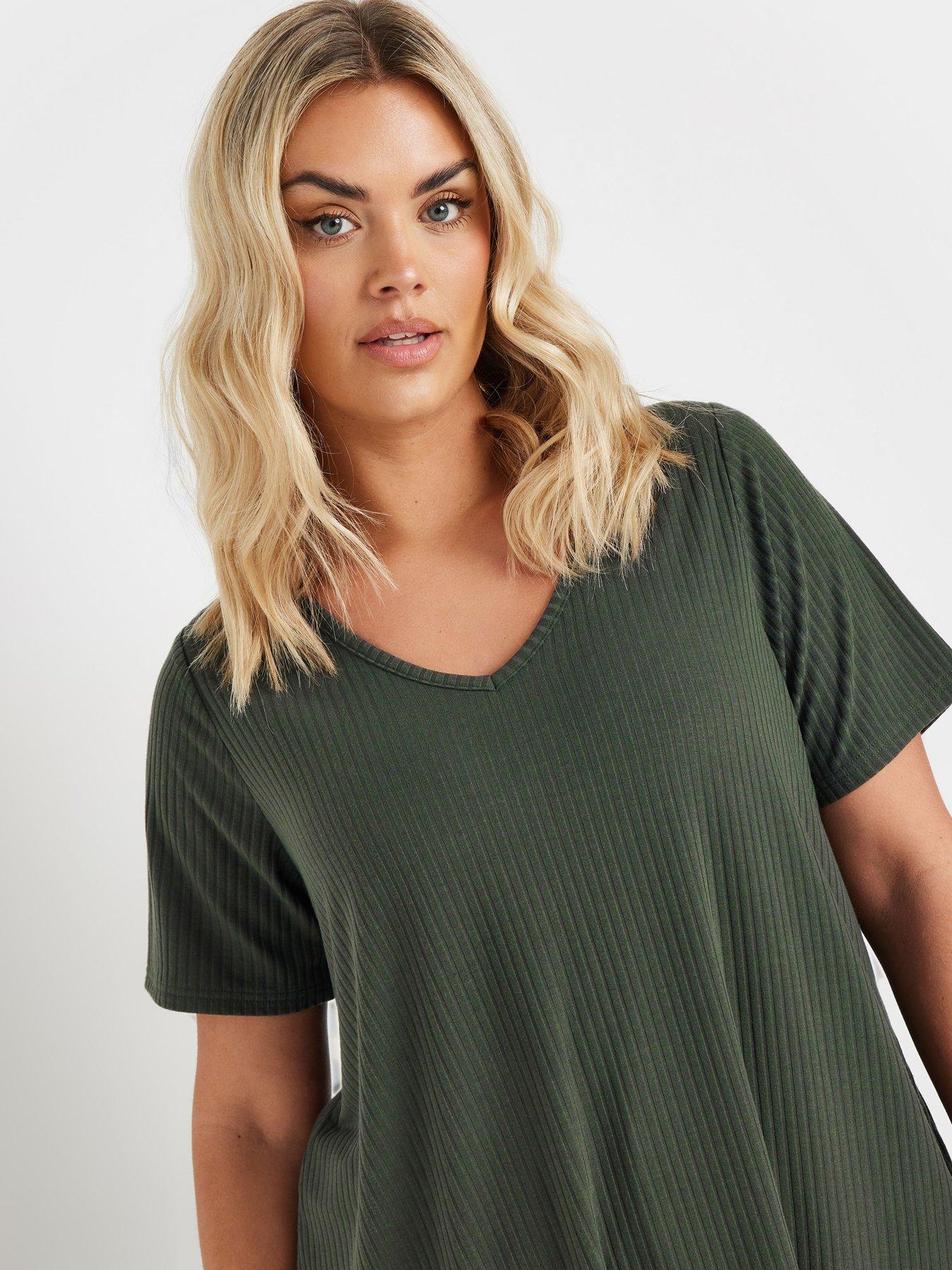 Yours Curve Rib Swing T-Shirt - Green | Very