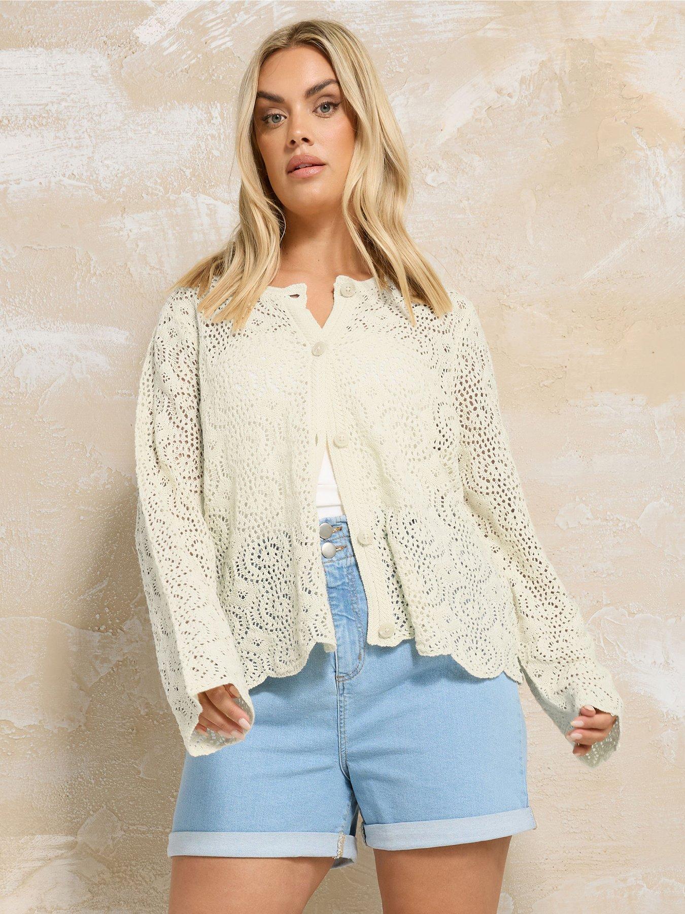 Yours Curve Short Crochet Cardigan - Ivory | Very